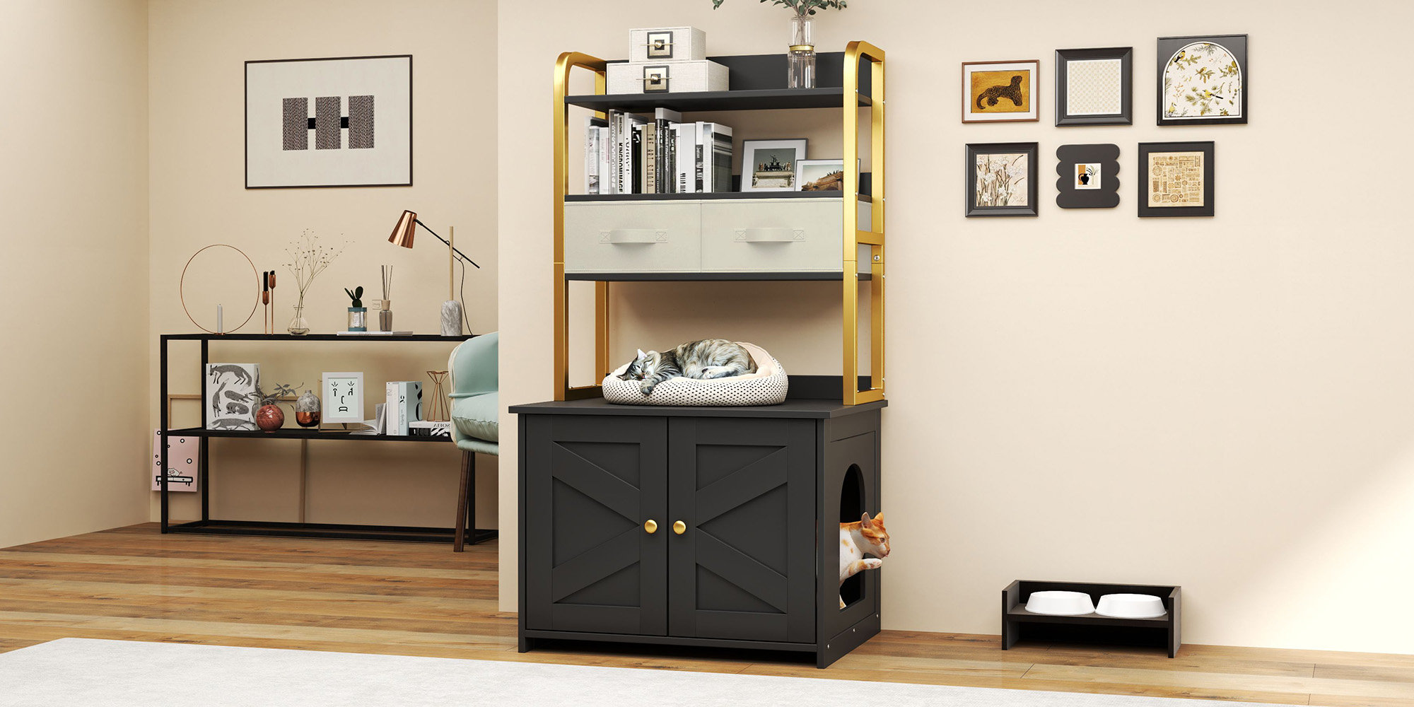 Latitude Run® Cat Litter Enclosure with Shelves and Storage | Wayfair