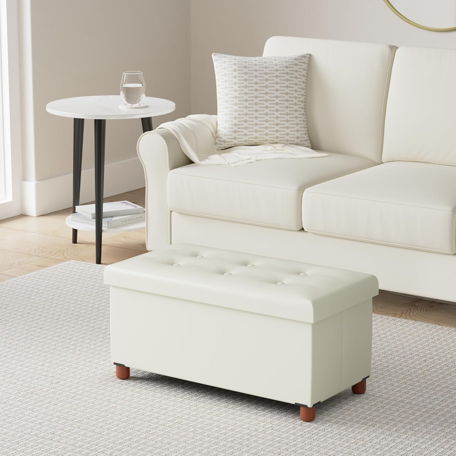 Ebern Designs Table Ottoman With Tray, Large Storage Bench With Wooden ...
