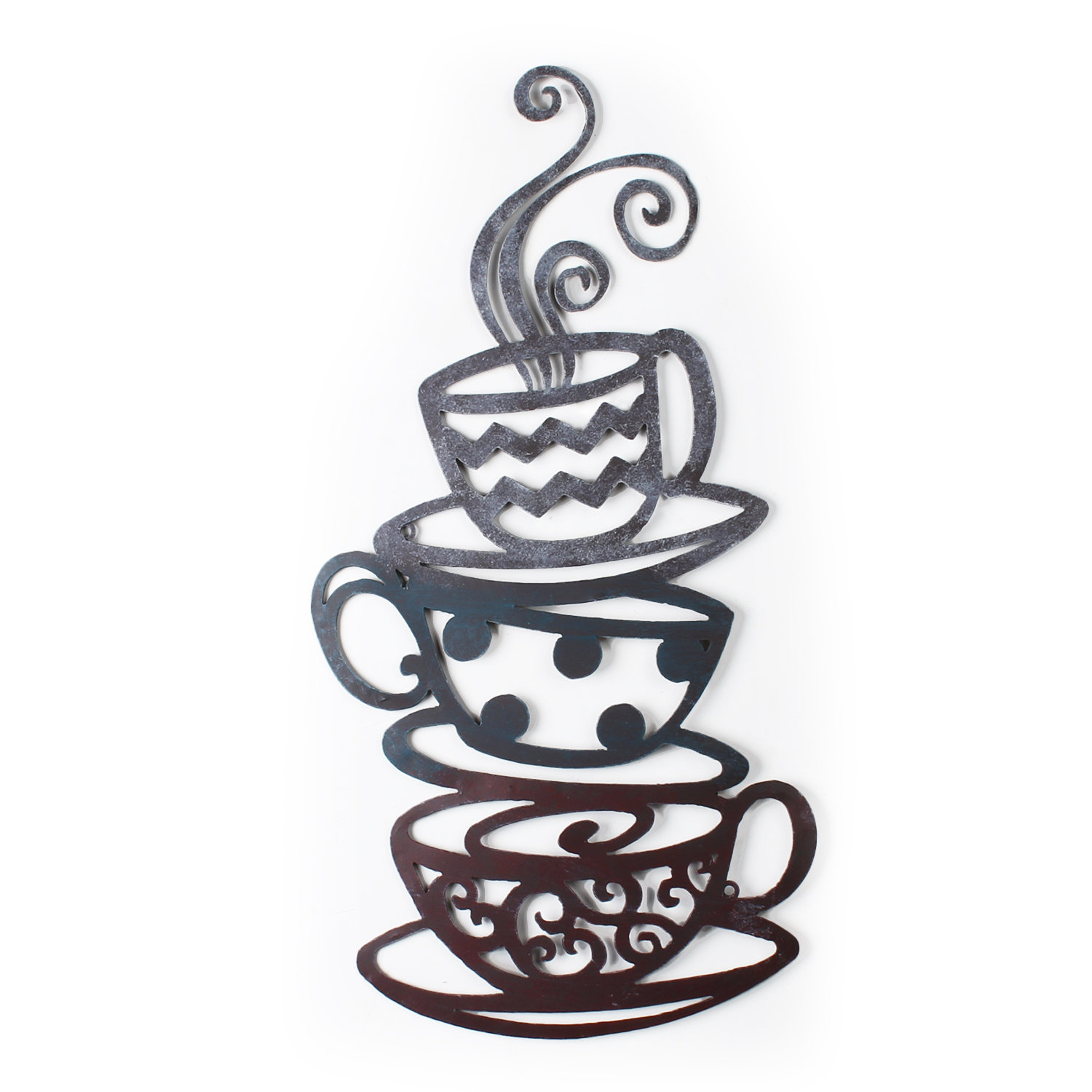 Red Barrel Studio Decorative Three Stacked Coffee Tea Cups Iron Widget ...