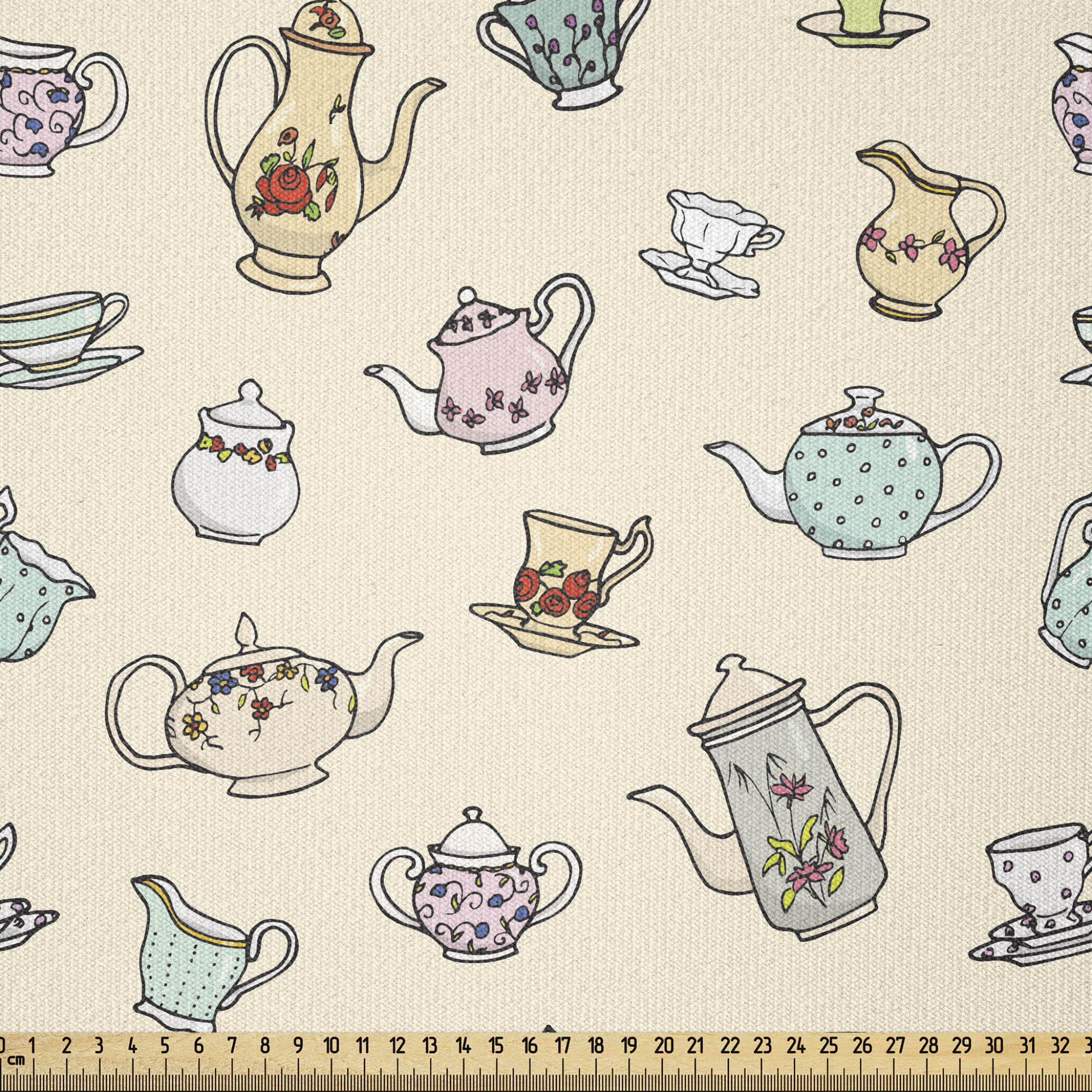 East Urban Home Tea Party Fabric By The Yard, Vintage Teapots And Cups ...