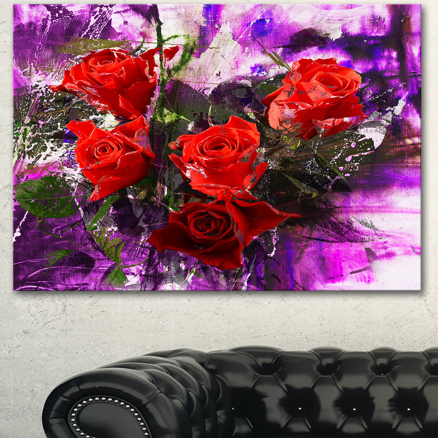 Design Art Five Red Roses Abstract Background - Wrapped Canvas Graphic ...