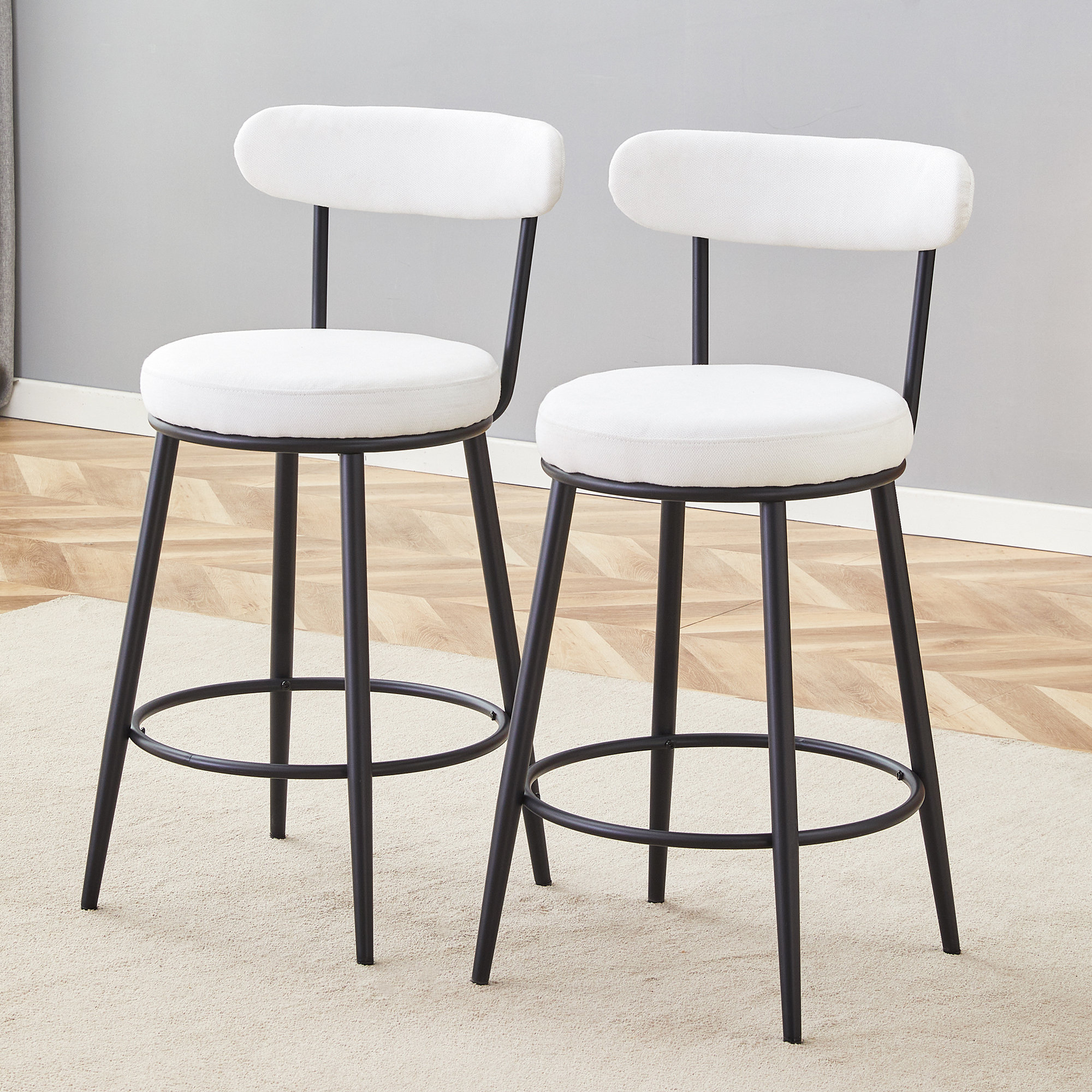 George Oliver Set of 2 Ergonomic Bar Stools with Breathable Fabric ...