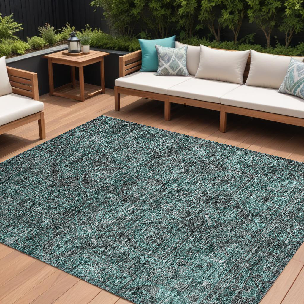 HomeRoots Tapis extérieur lavable antidérapant de style oriental 9 pi x 12 pi turquoise ...