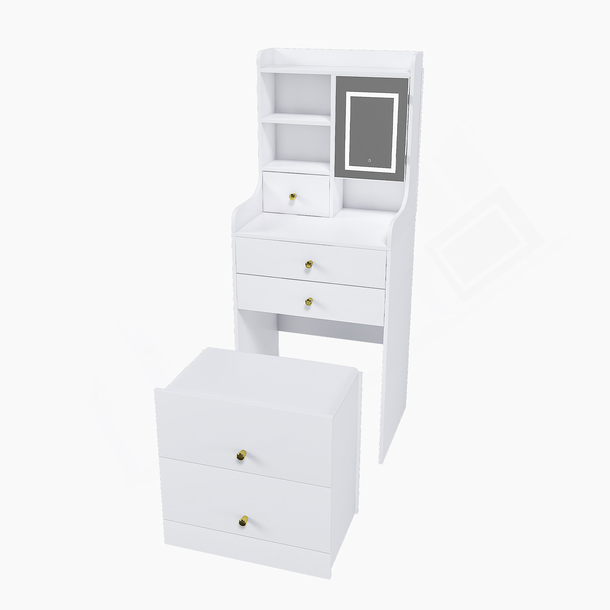 Brayden Studio® 3-in-1 Dressing Table with LED Mirror & Storage Stool ...