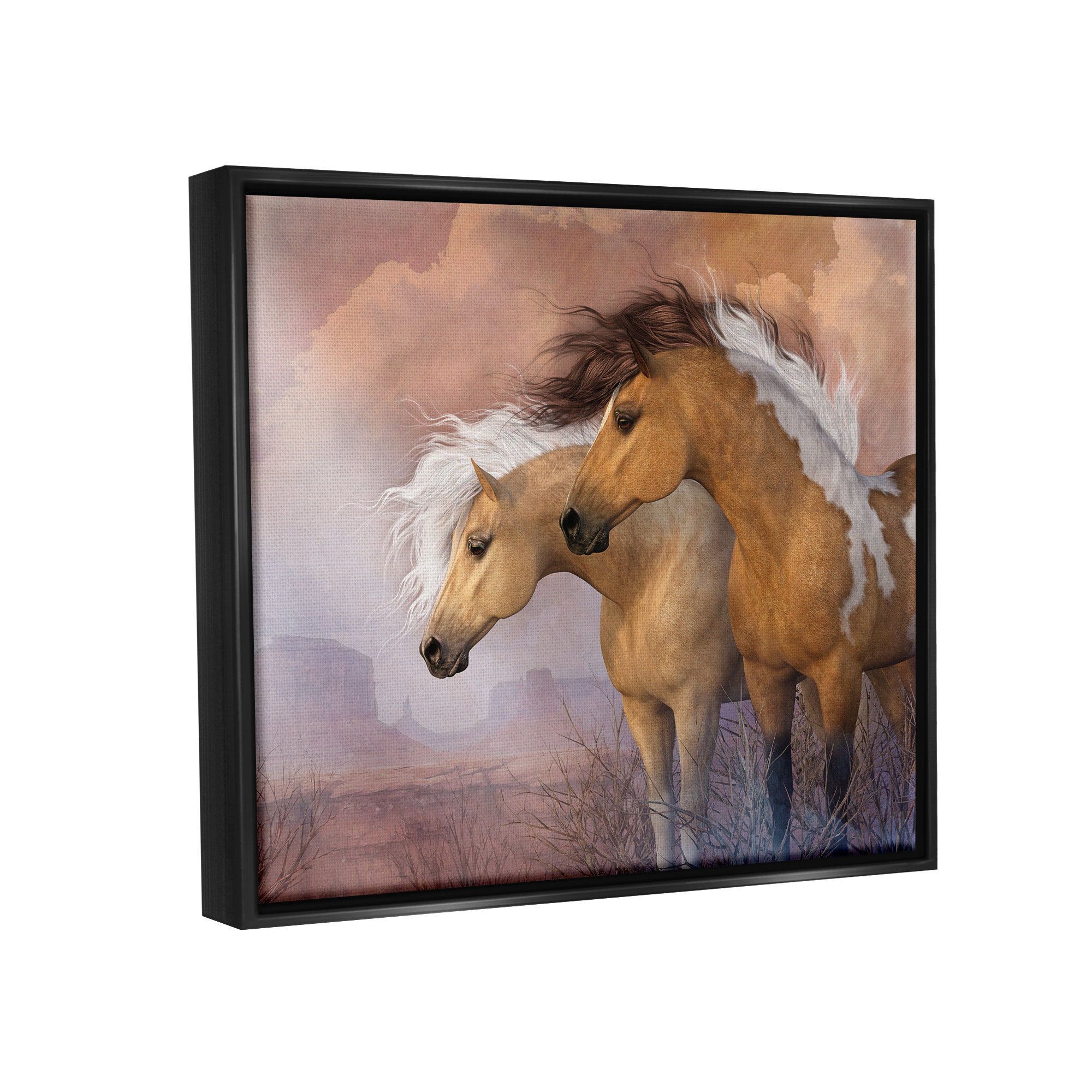 Union Rustic Horse Duo At Sunset Framed On Canvas Print | Wayfair