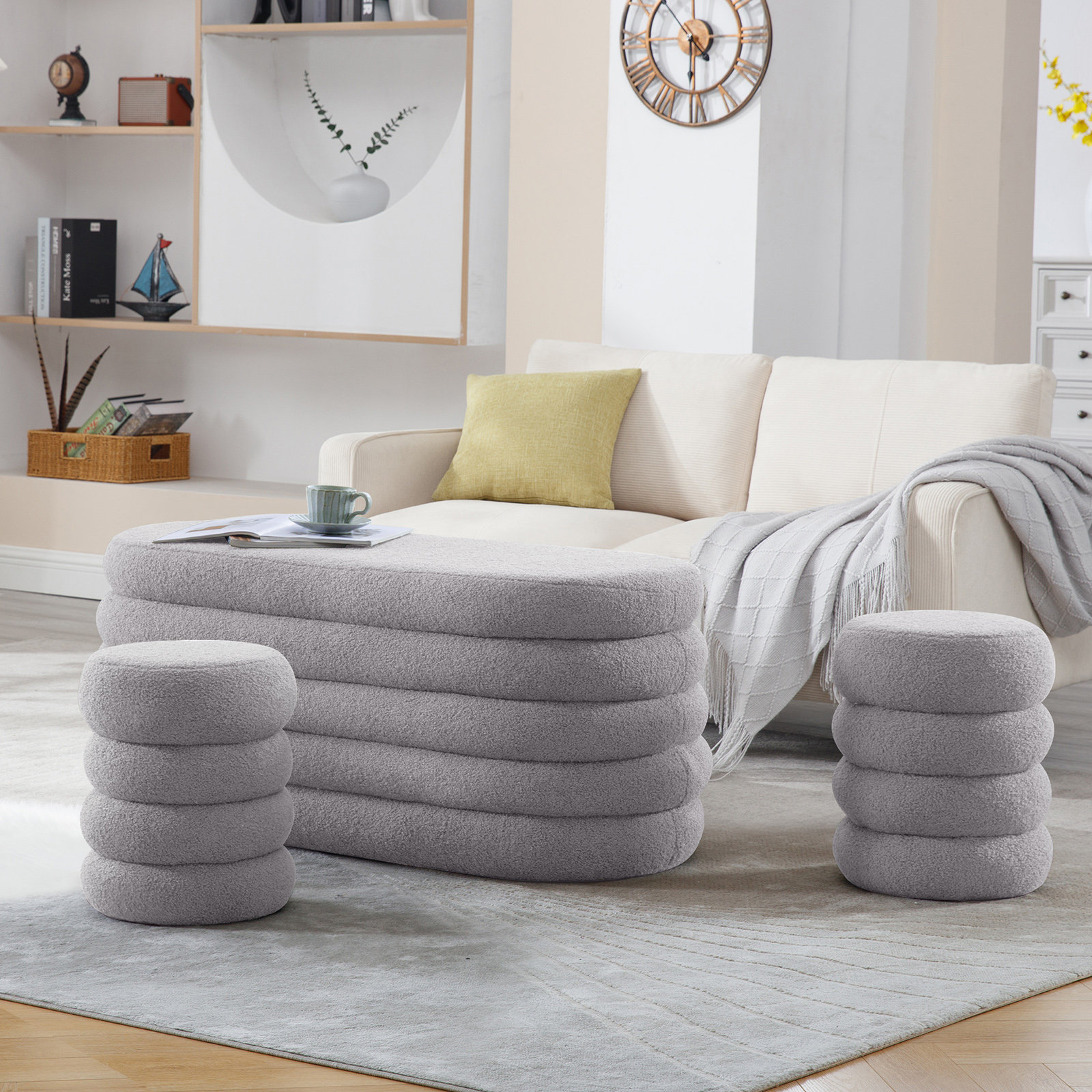 Latitude Run® Montrae 45" Wide Oval Storage Ottoman Bench with 2 Small ...