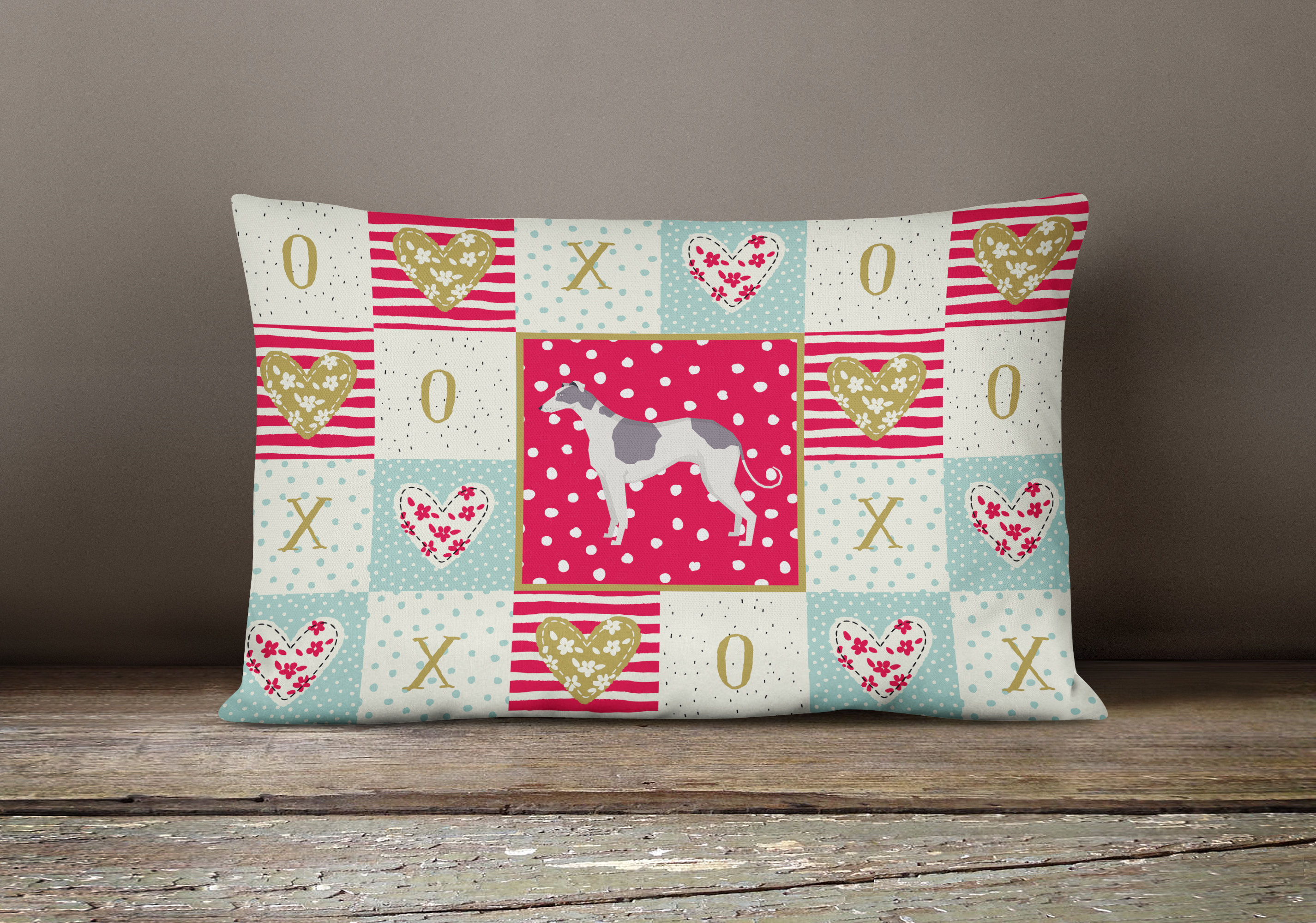 Caroline's Treasures Greyhound Love Indoor/Outdoor Patchwork Lumbar ...
