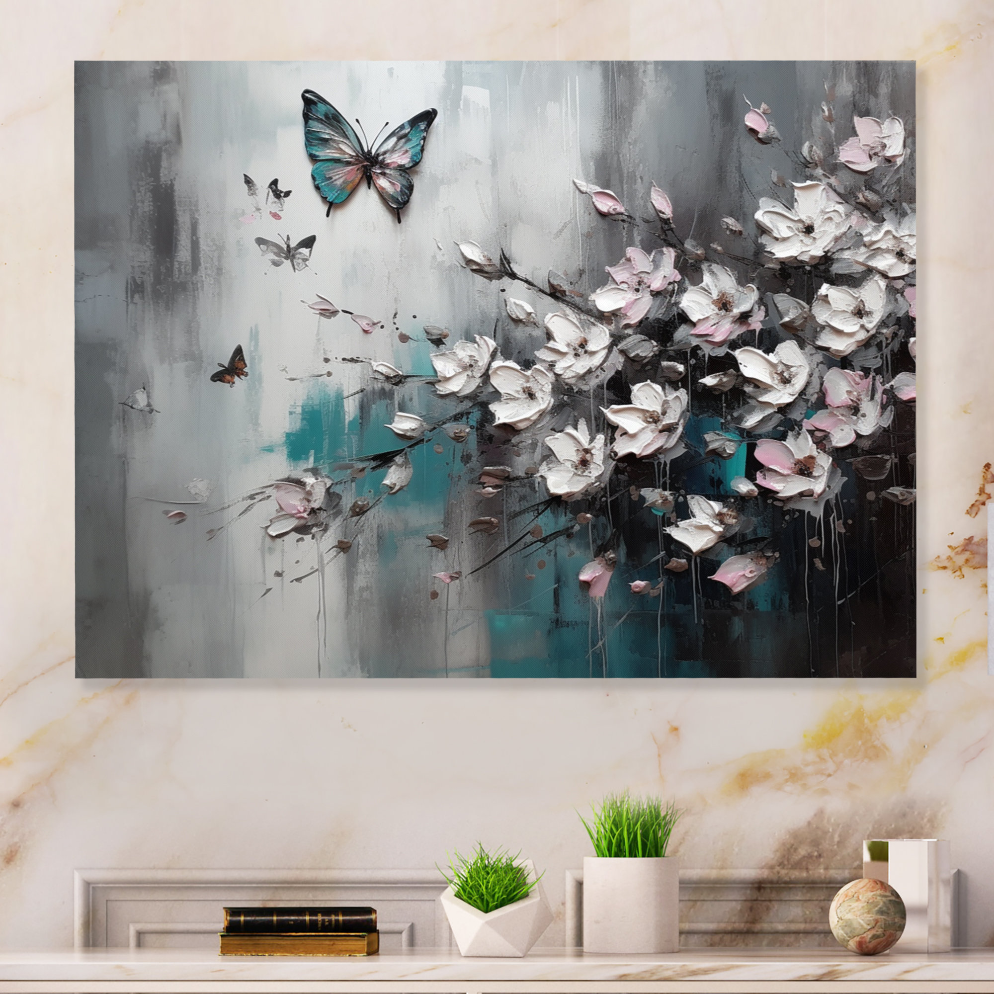 Red Barrel Studio Royka Flowers With Butterflies Painting V On Canvas ...