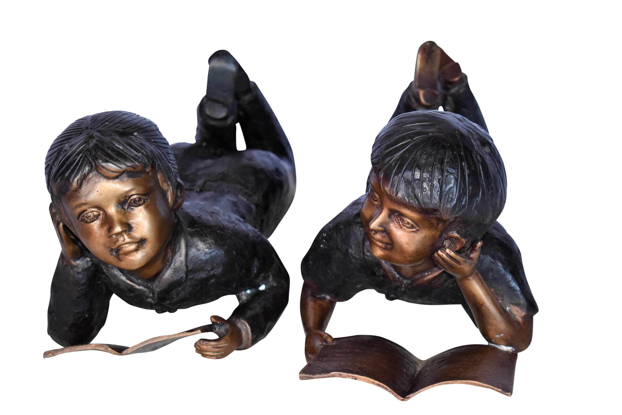 Trinx Ensemble de statues en bronze Faiqa Young Kids Laying and Reading ...