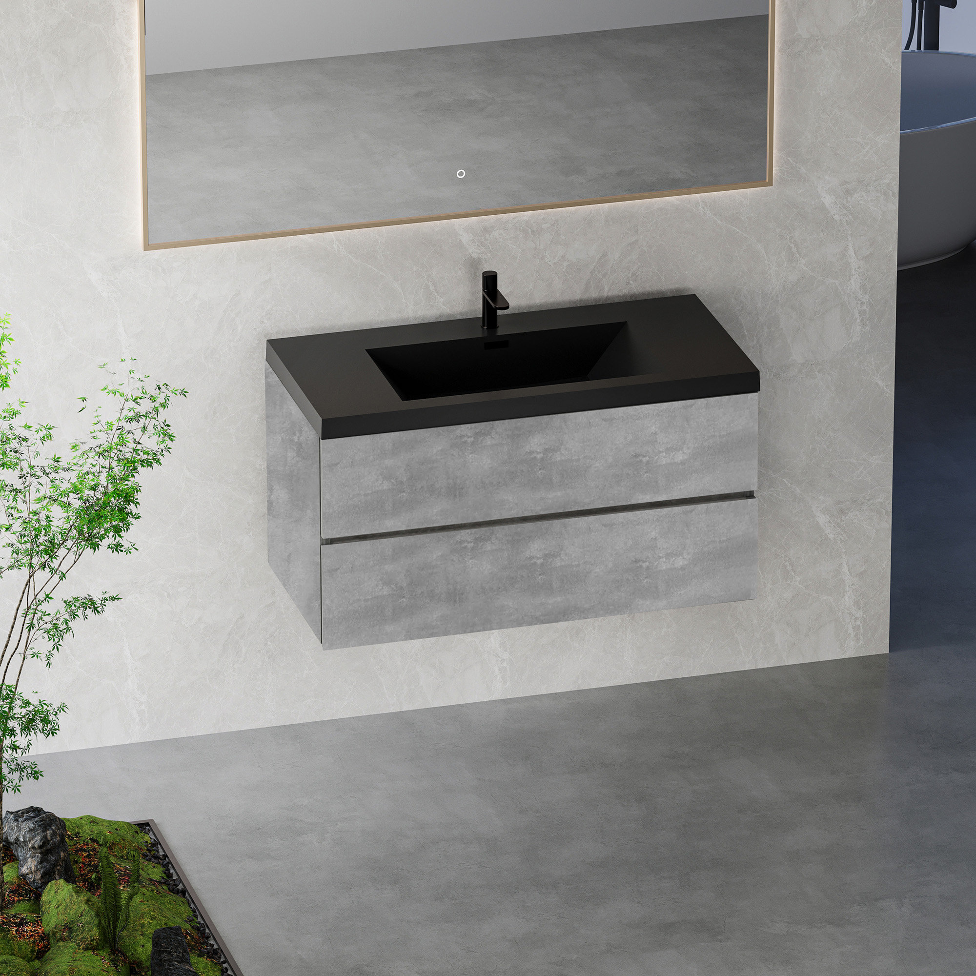 LIYU 42" Floating Bathroom Vanity with Sink,Wall-Mounted Bathroom ...