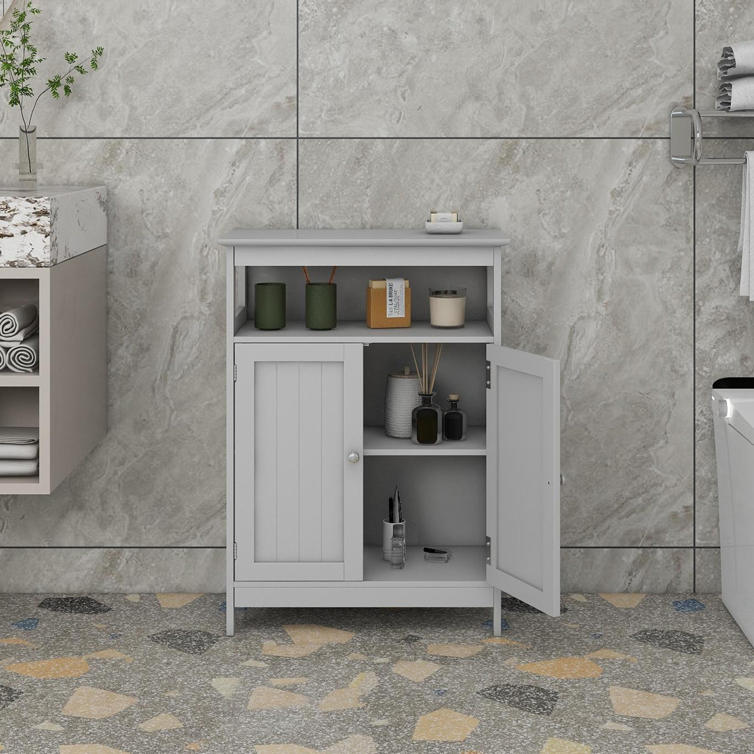 Rebrilliant Bathroom Vertical Double Shutter Door Storage Cabinet | Wayfair