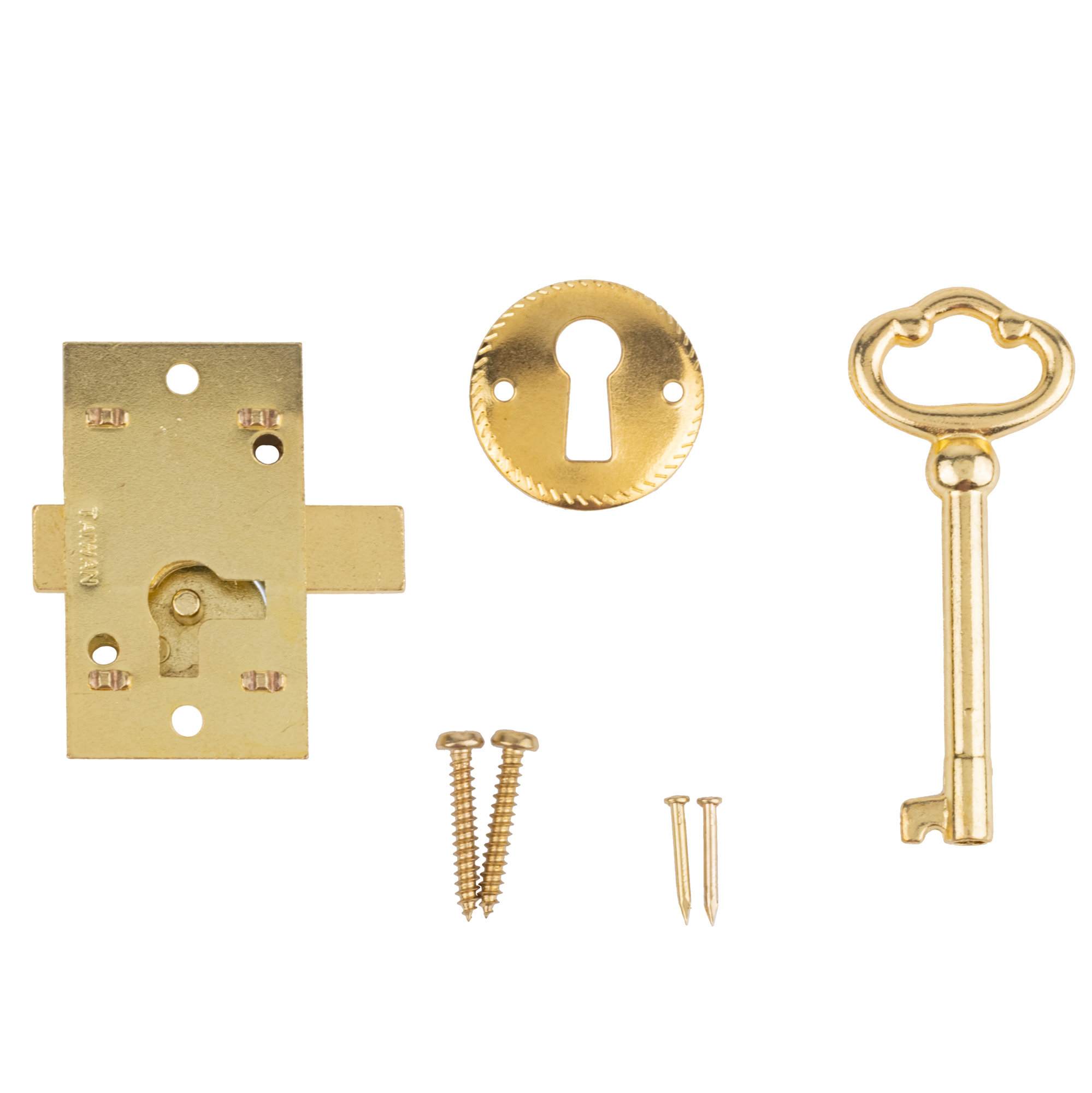 UNIQANTIQ HARDWARE SUPPLY Small Brass Plated Flush Mount Lock Set For ...