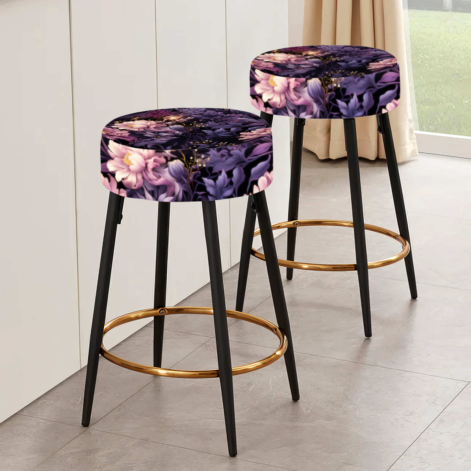 Design Art Enchanted Dusk Moody Patterns - Floral Bar Stools Set Of 2 ...