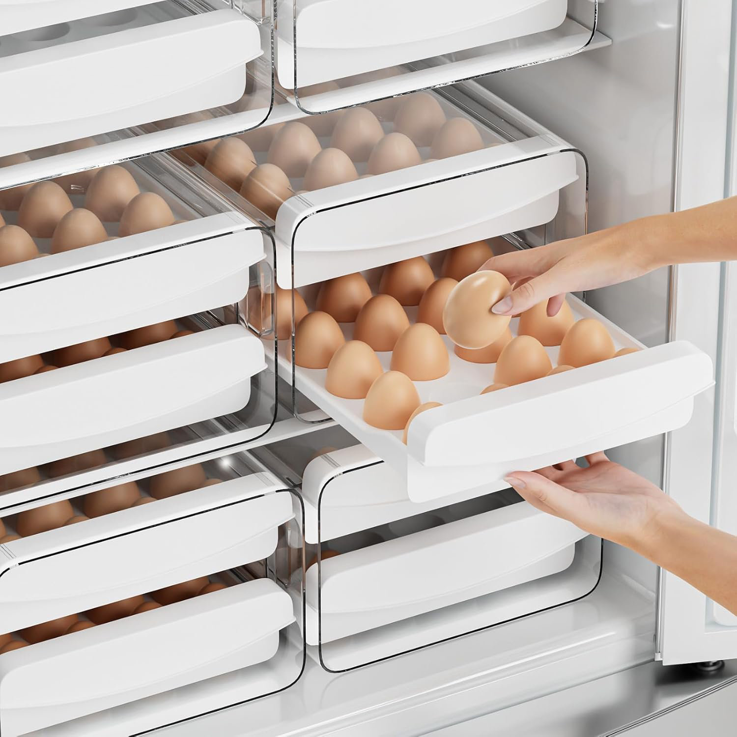 Prep & Savour Egg Organizer For Refrigerator, Stackable Plastic Egg ...
