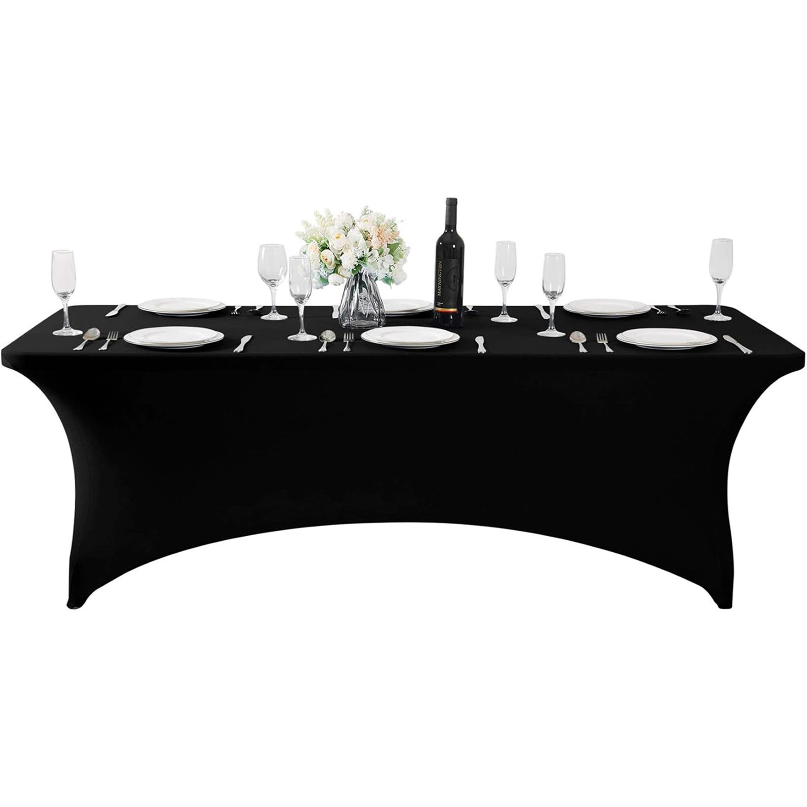 TELA Black Spandex Tablecloth - 96-in. Rectangular Fitted, Stretch ...