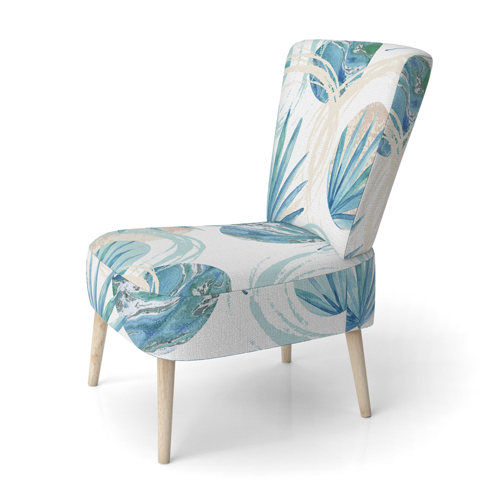Bayou Breeze Blue Leaves Geometric - Upholstered Patterned Accent Side ...