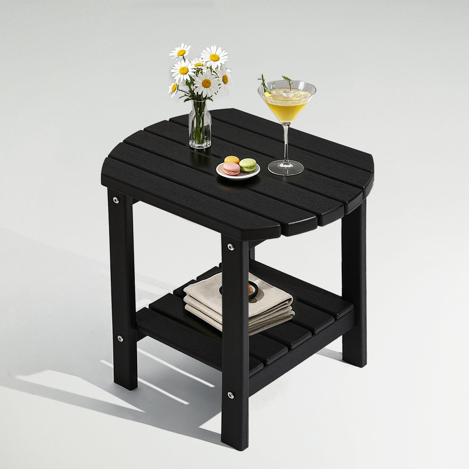 Winston Porter 17 in. 2-Tier Rectangular HDPE Outdoor Side Table with ...