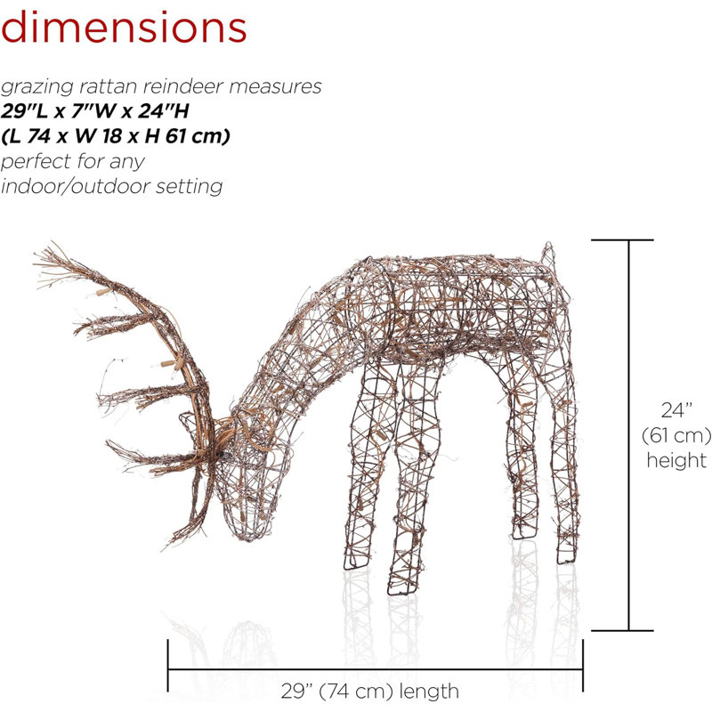 The Holiday Aisle® Outdoor Rattan Grazing Reindeer Lawn Decoration ...