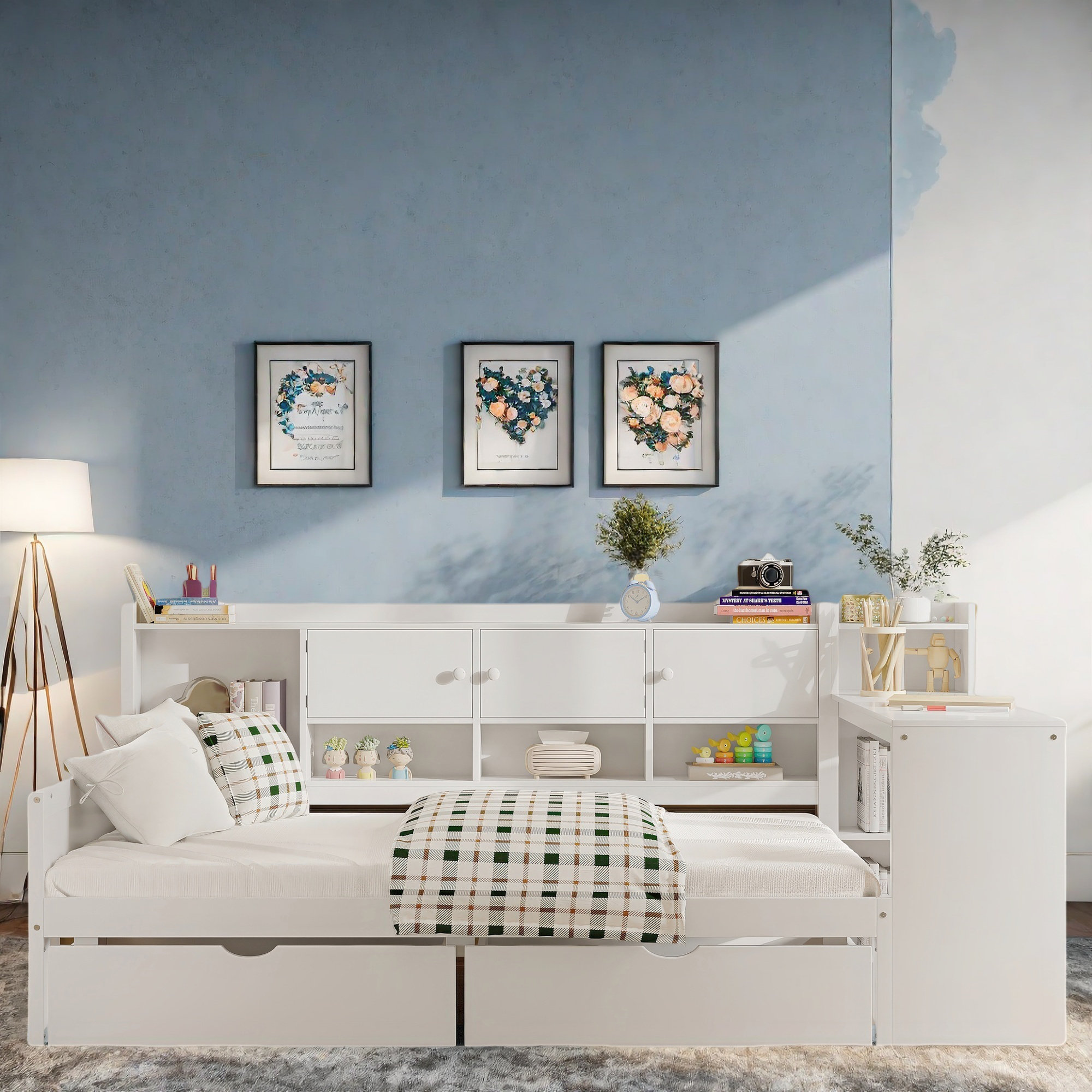 Latitude Run® Wooden L-shape Daybed With Seven Storage Cabinets, Study ...