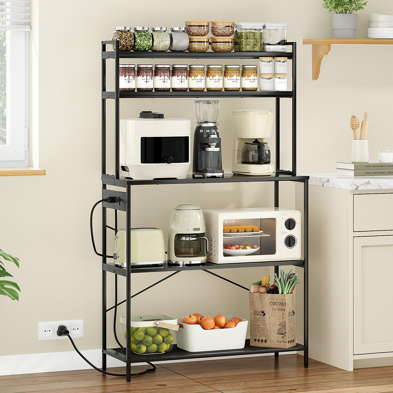 17 Stories Large 5-Tier Bakers Rack With Electrical Outlets, 39 Inch ...