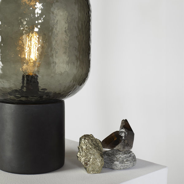 Brightech Bruce LED Table Lamp with Cement Base and Textured Glass Dome ...