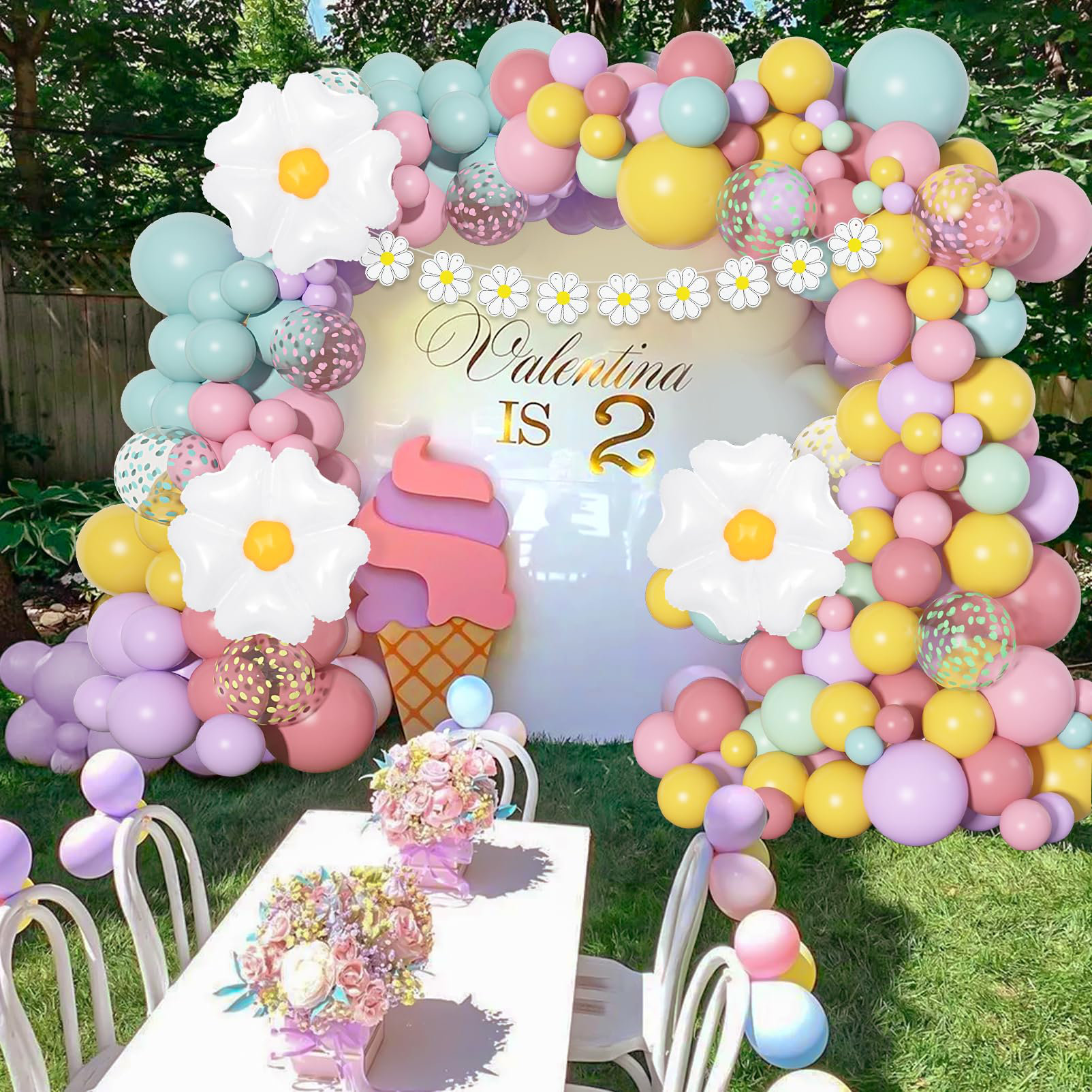 Zeki Shoggy 159Pcs Daisy Balloon Garland Arch Kit, Groovy Flower Pastel Balloon Arch Pink Yellow ...