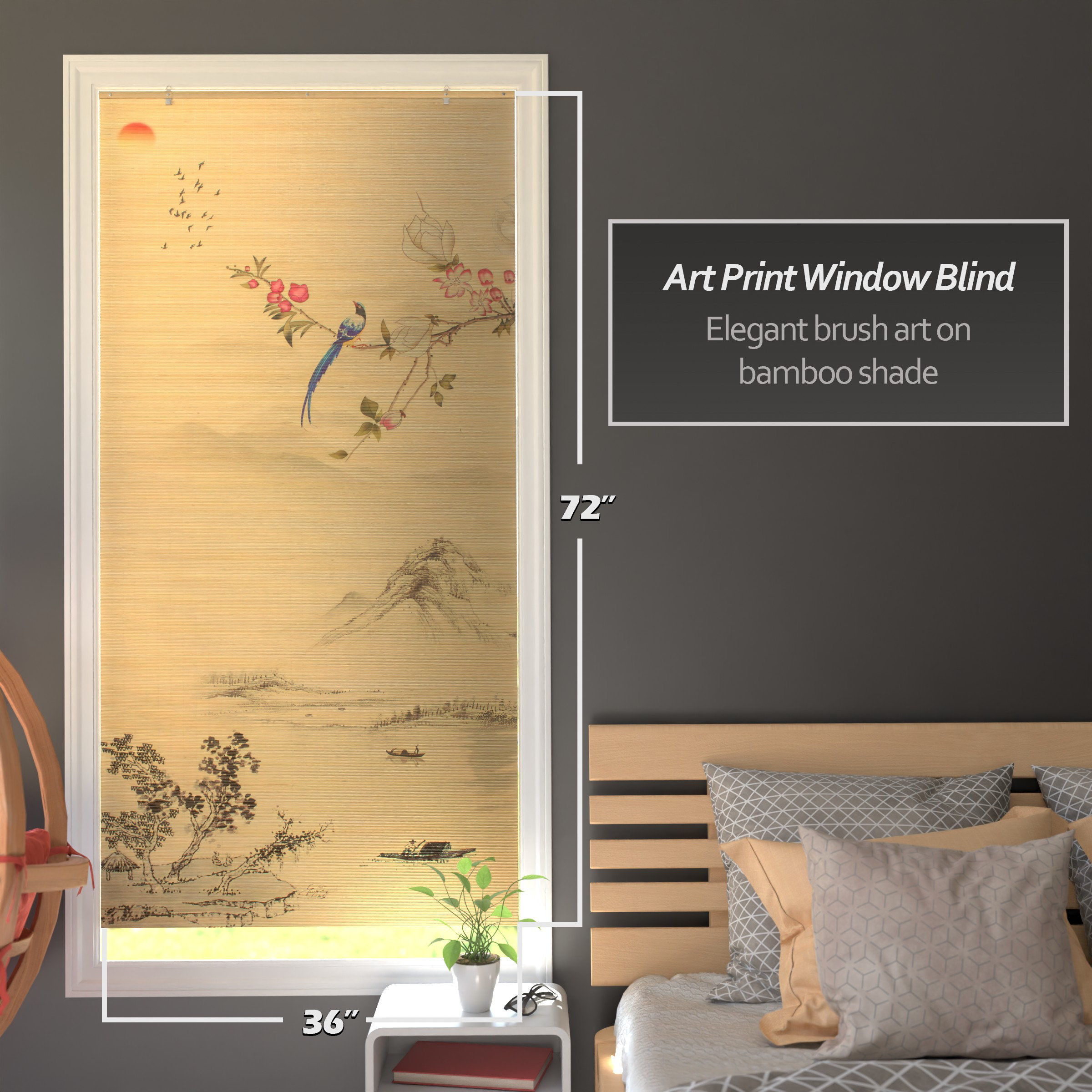 Winston Porter Bamboo Window - Rising Sun Semi-Sheer Black/Brown Roman ...