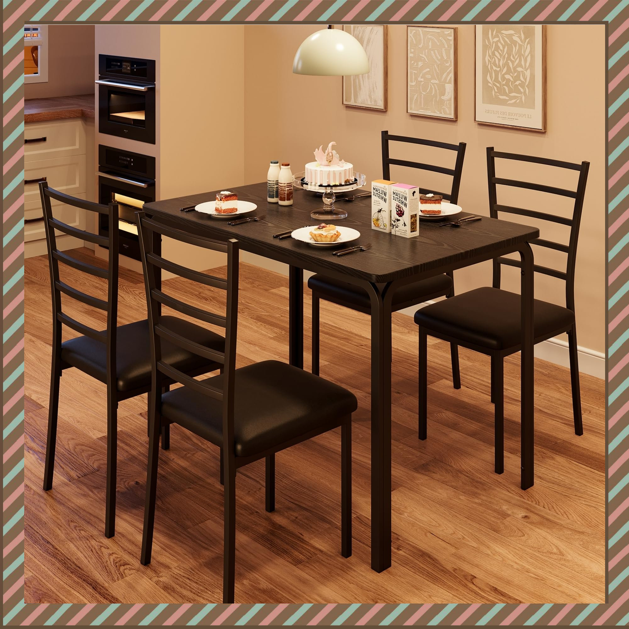 17 Stories 5-Piece Space-Saving Dining Table Set for 4 with Cushioned ...