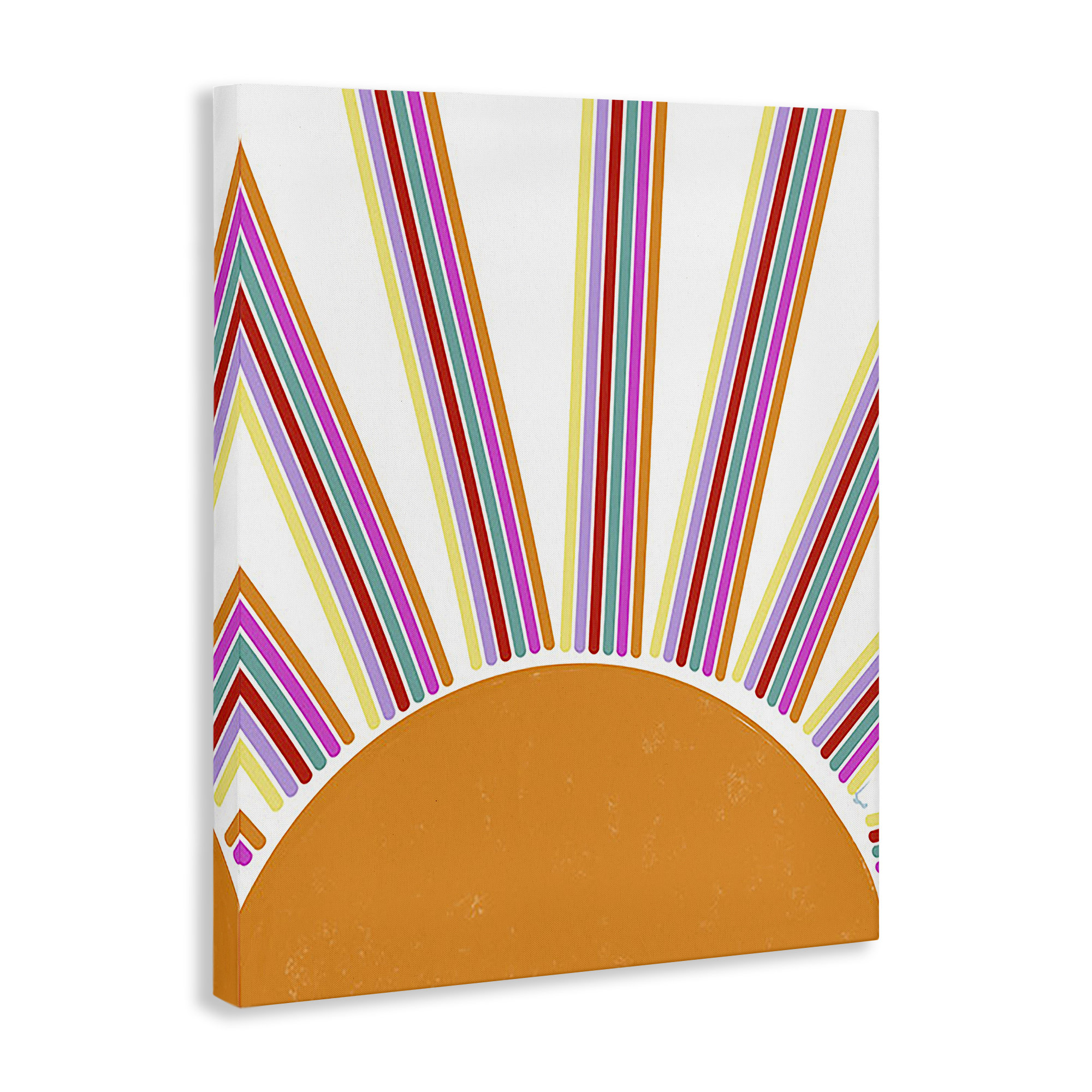 Ebern Designs Retro Striped Sun Rays Canvas Wall Art by Ashley ...