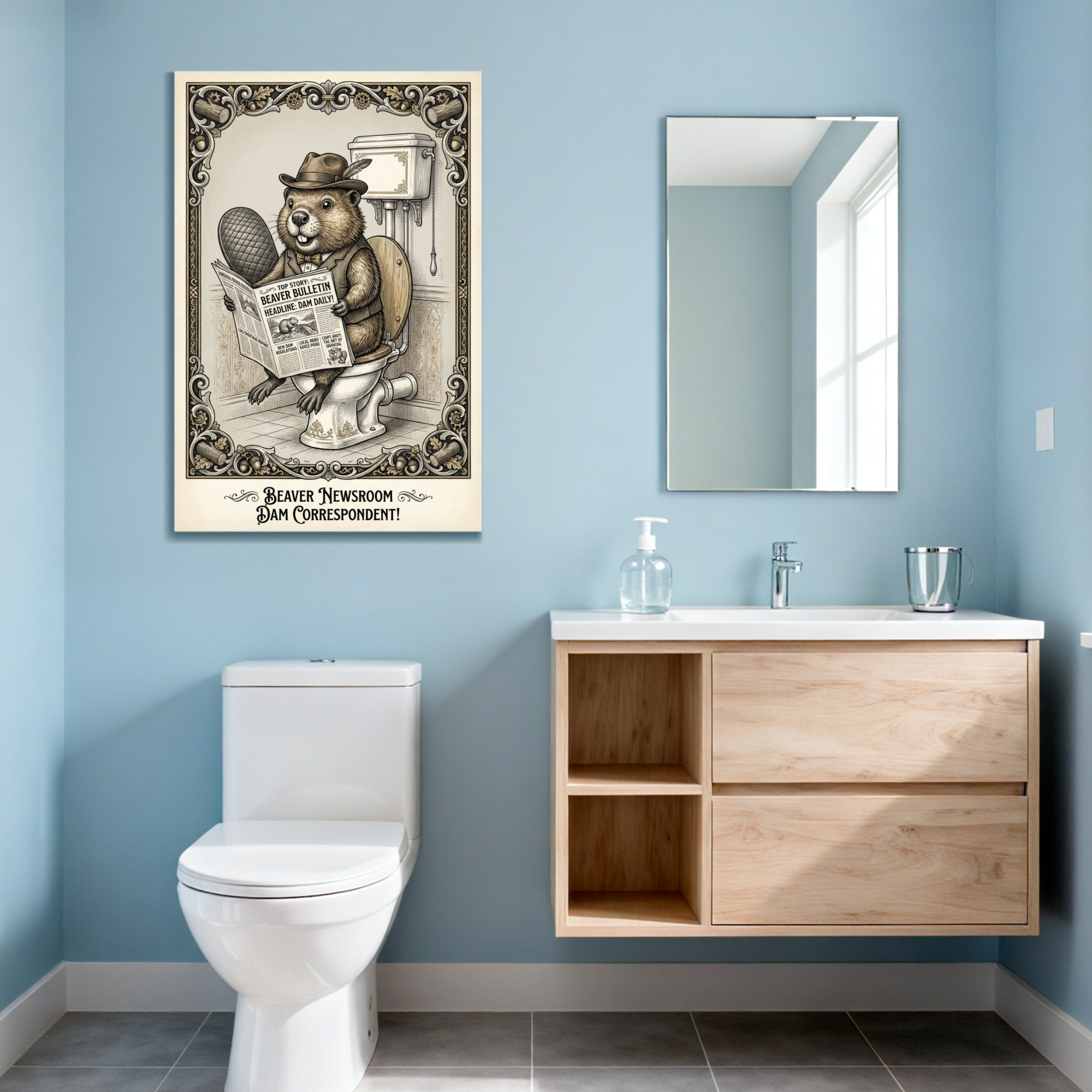 Astoria Grand Bath & Laundry Beaver Reading Newspaper On Toilet ...