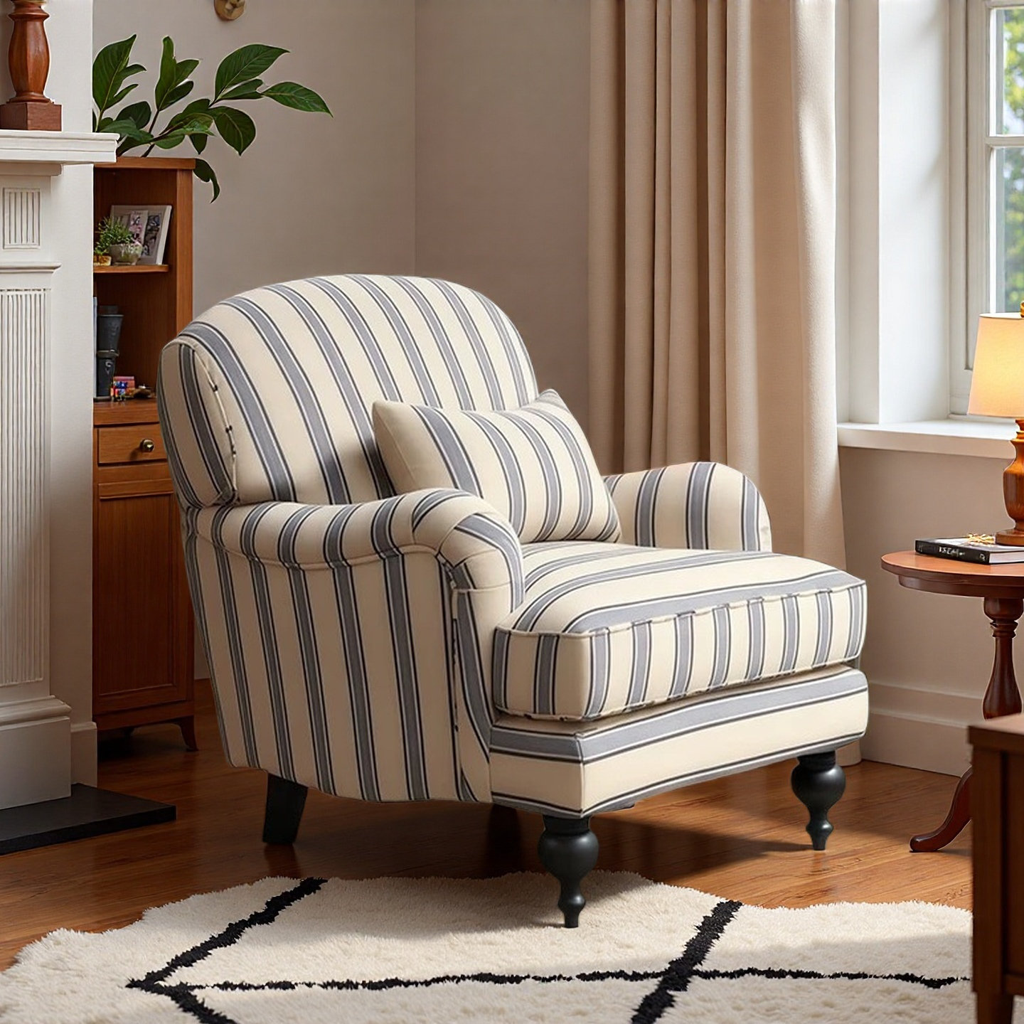 Rosalind Wheeler Retro minimalist blue striped fabric sofa - Wayfair Canada
