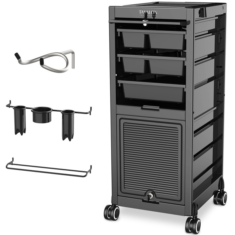 Winston Porter Caelean Salon Trolley Cart with Drawers, Lockable Doors ...