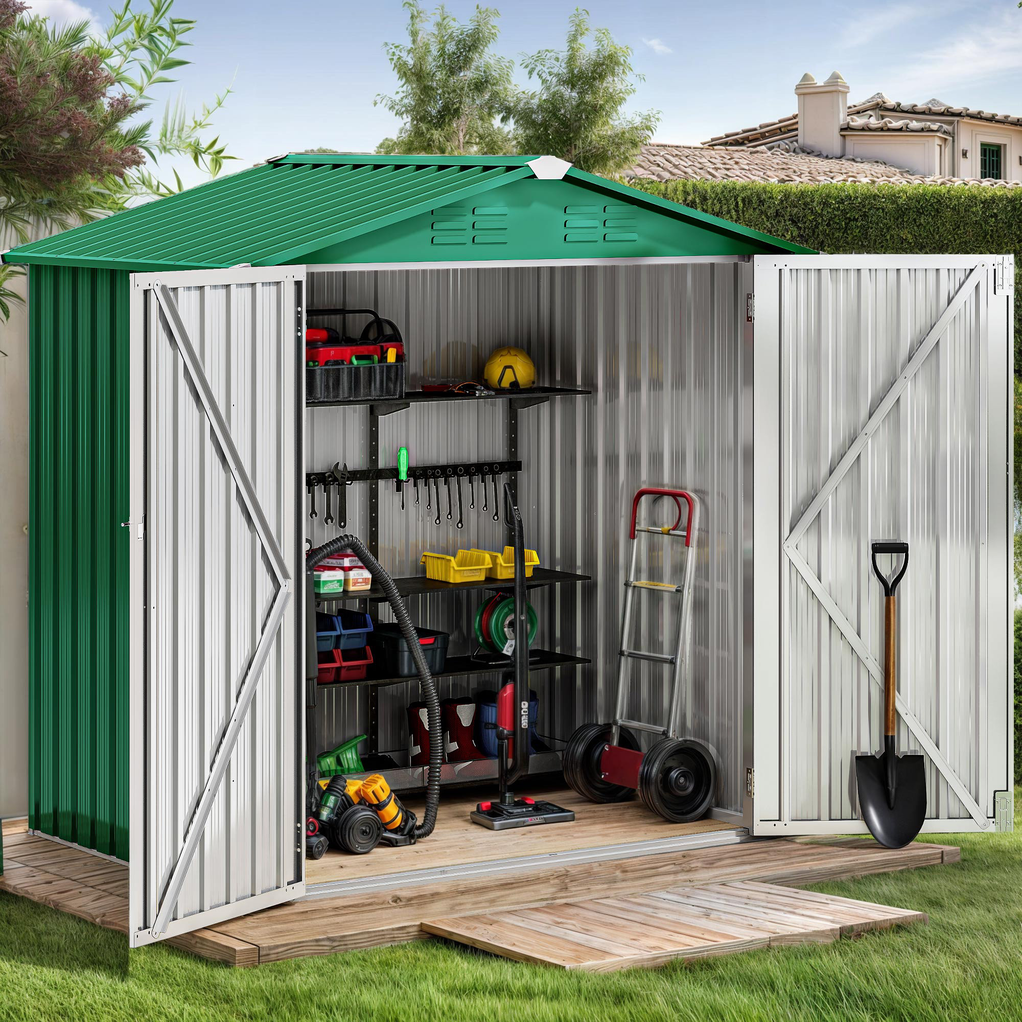 Edrosie Inc 6 ft. W x 4 ft. D Galvanized Steel Vertical Storage Shed ...