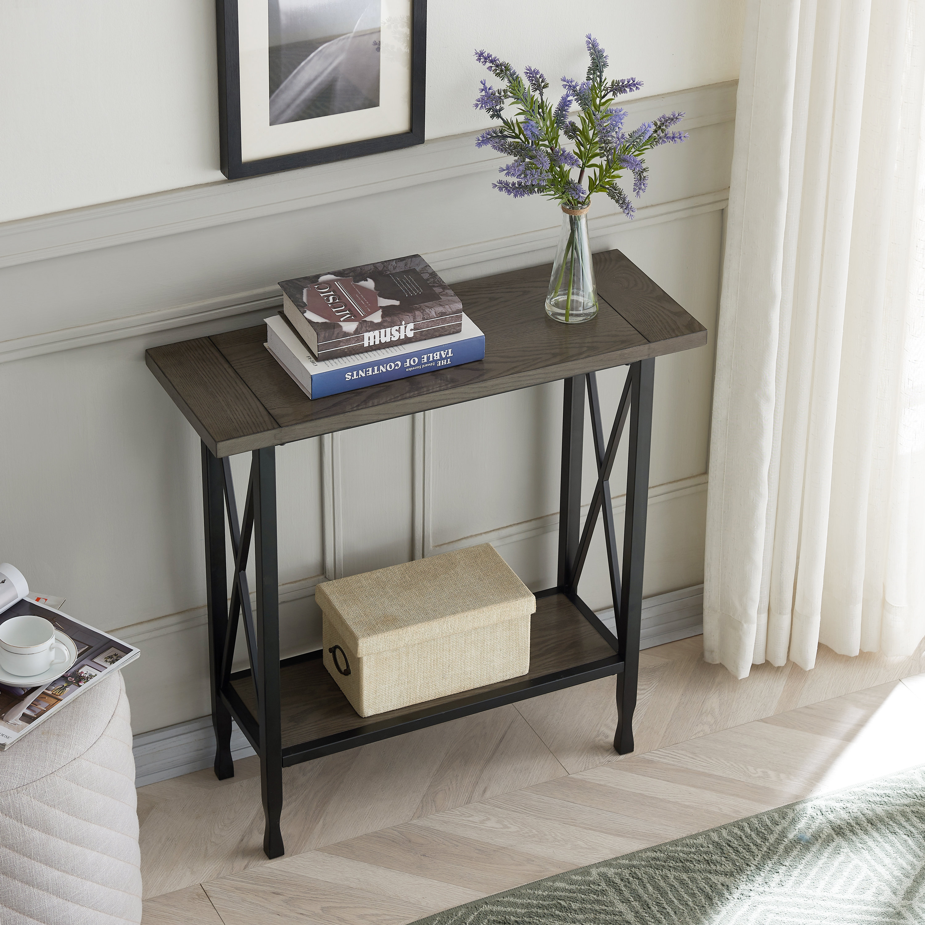 Canora Grey X Design Mixed Solid Wood and Metal Hall Console in Smoke ...