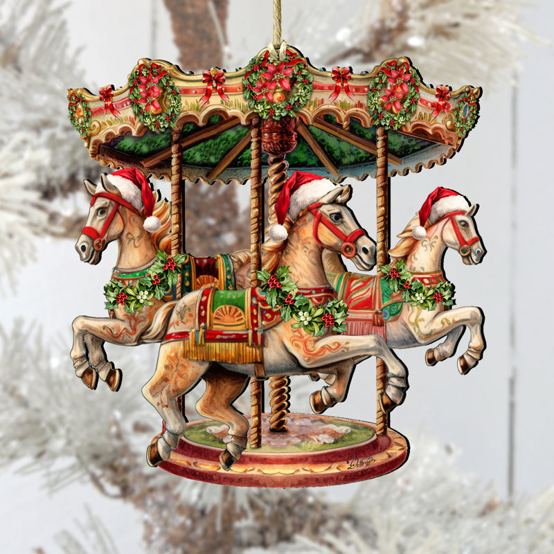 Designocracy Christmas Carousel Wooden Ornament by G. Debrekht ...
