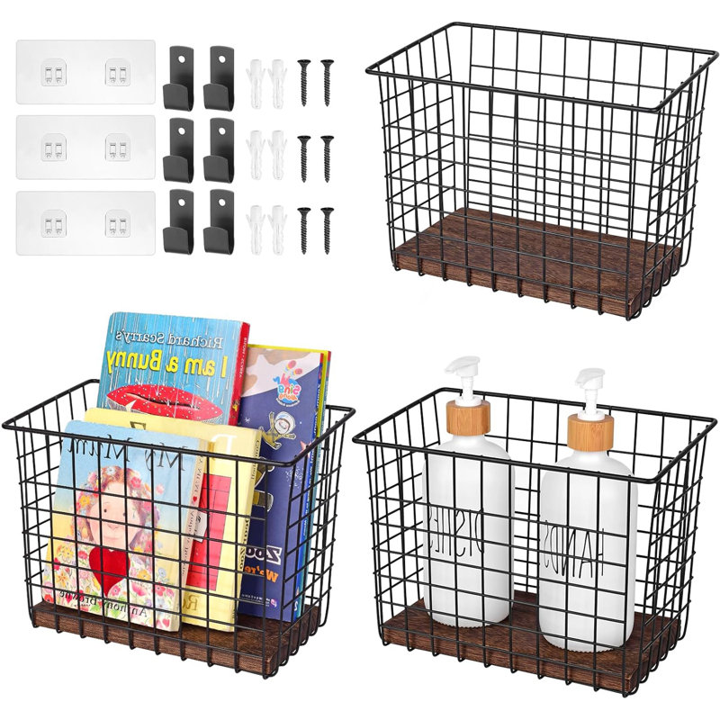 Suploo Large Diversified Wire Basket Shelves with Wall Mounted Metal ...