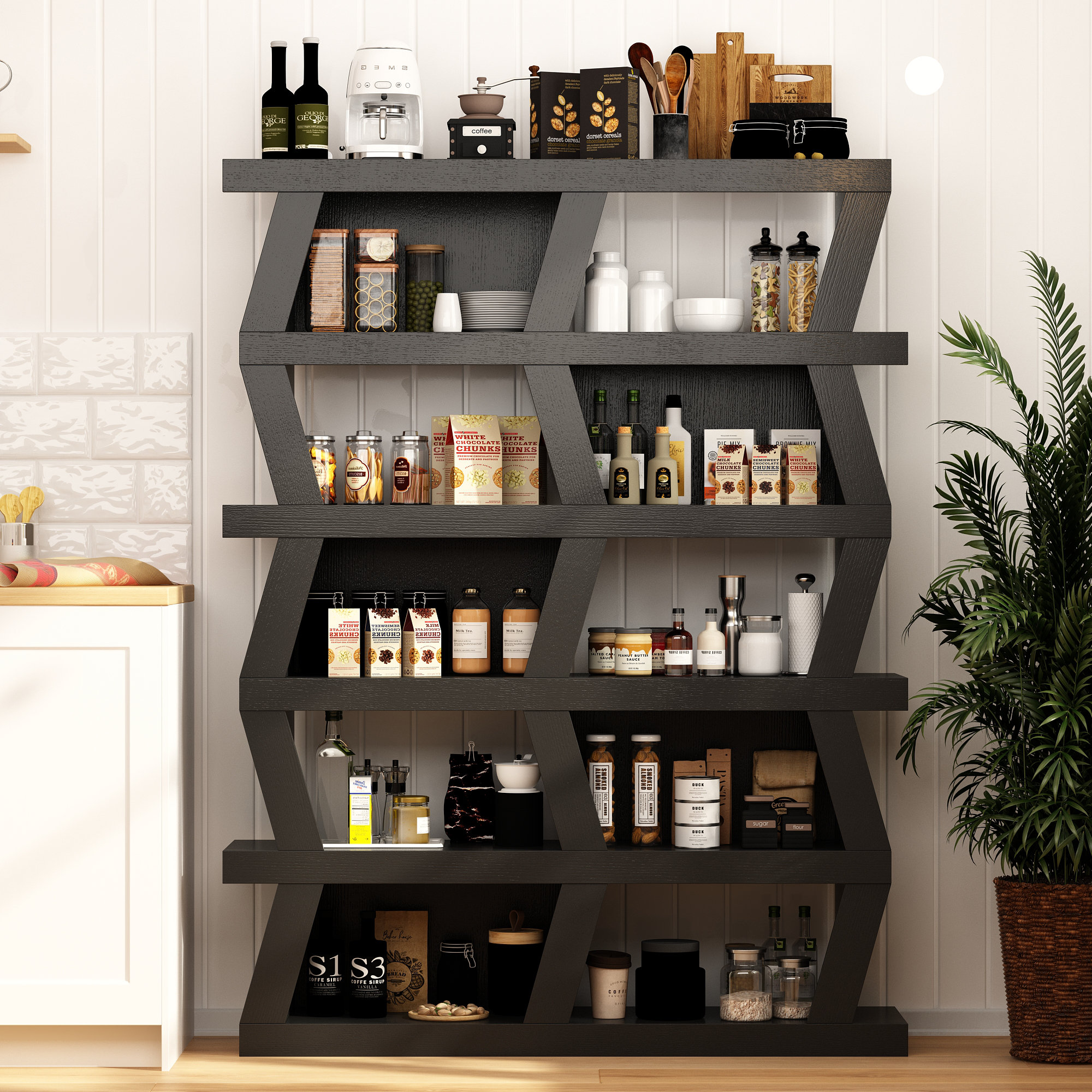 Latitude Run® 51.2 Inches Wide 6-Layer Wooden Kitchen Rack Multi ...