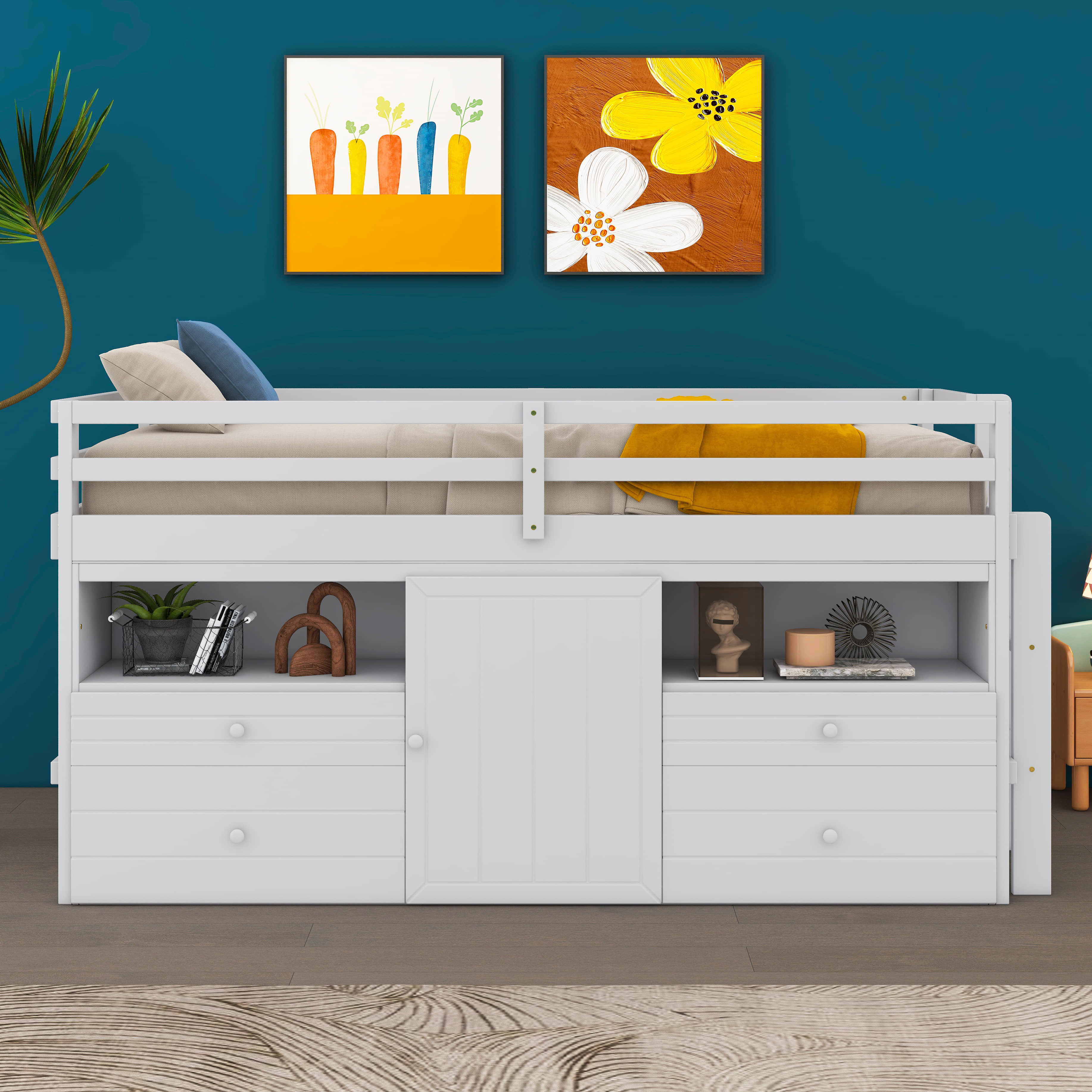 Harriet Bee Avoca Twin Size Loft Bed with 4 Drawers, Underneath Cabinet ...