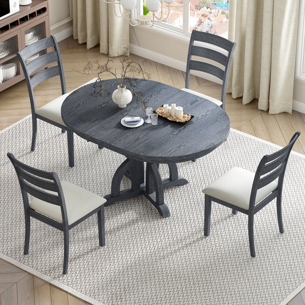 Lark Manor™ 5-Piece Farmhouse Round Pedestal Extending Dining Table Set ...