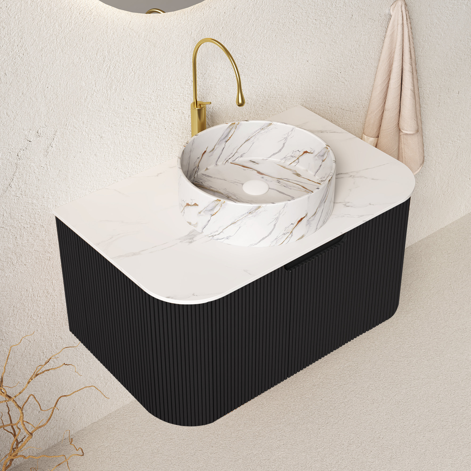 Latitude Run® Modern Wall-mounted Vanity With Curved Storage Ceramic ...