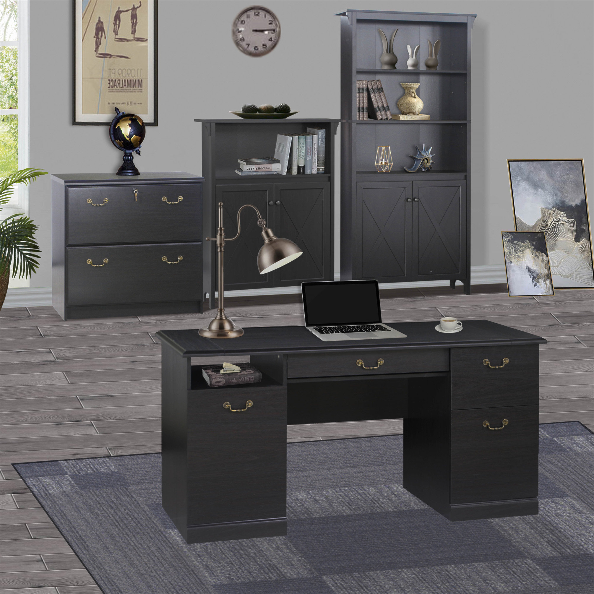 Lark Manor 60" Writing Desk Base+60" Writing Desk Top Sophisticated ...
