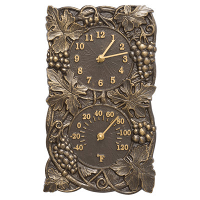 Whitehall Products Grapevine Indoor/Outdoor Wall Clock and Thermometer ...