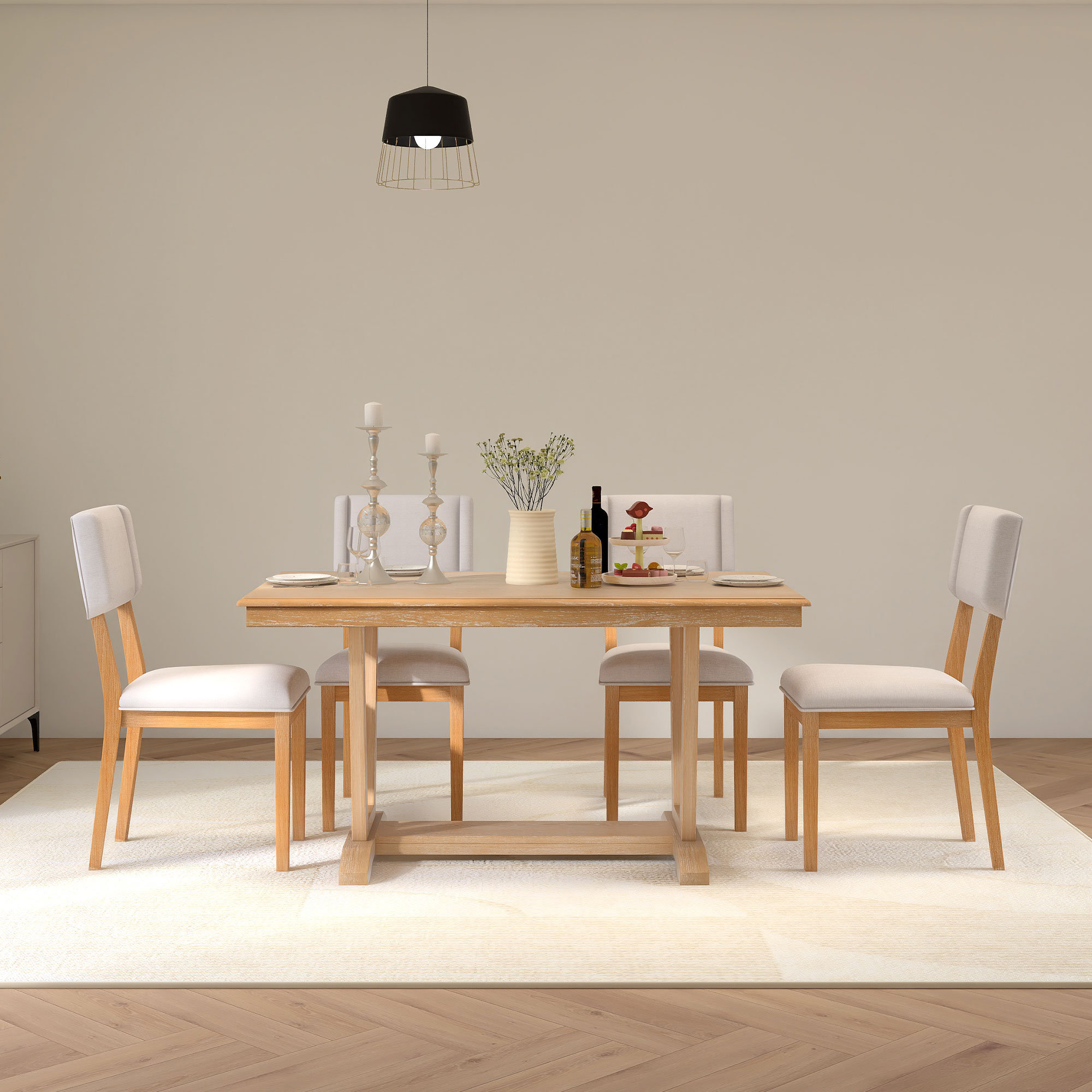 Latitude Run® 5 Piece Dining Table Set With 4 Upholstered Chairs And A ...