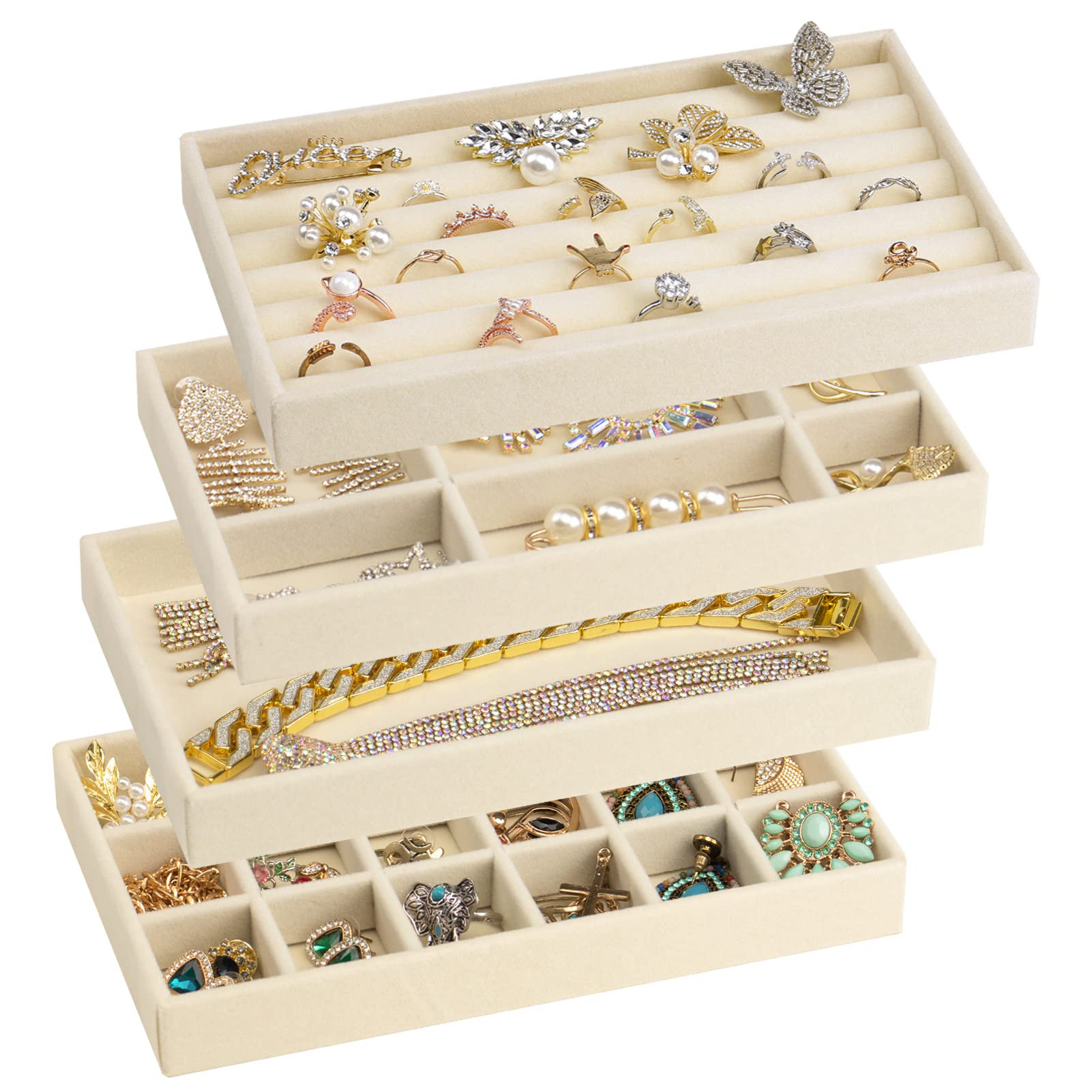 Latitude Run® Stackable Velvet Jewelry Trays Organizer For Drawers ...