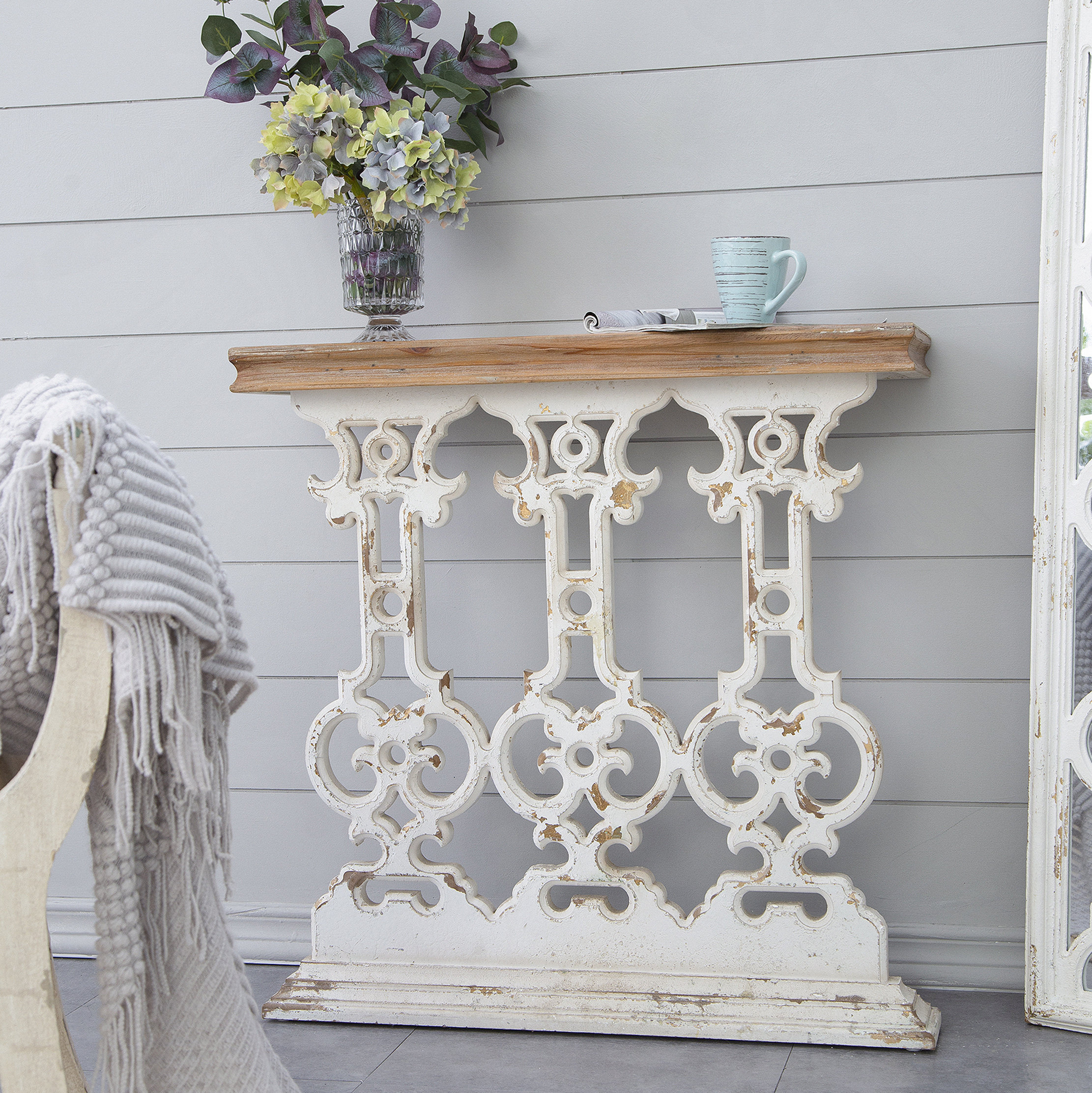 Alcott Hill 32" x 12" x 32" Classic Vintage White Wash Console Table ...