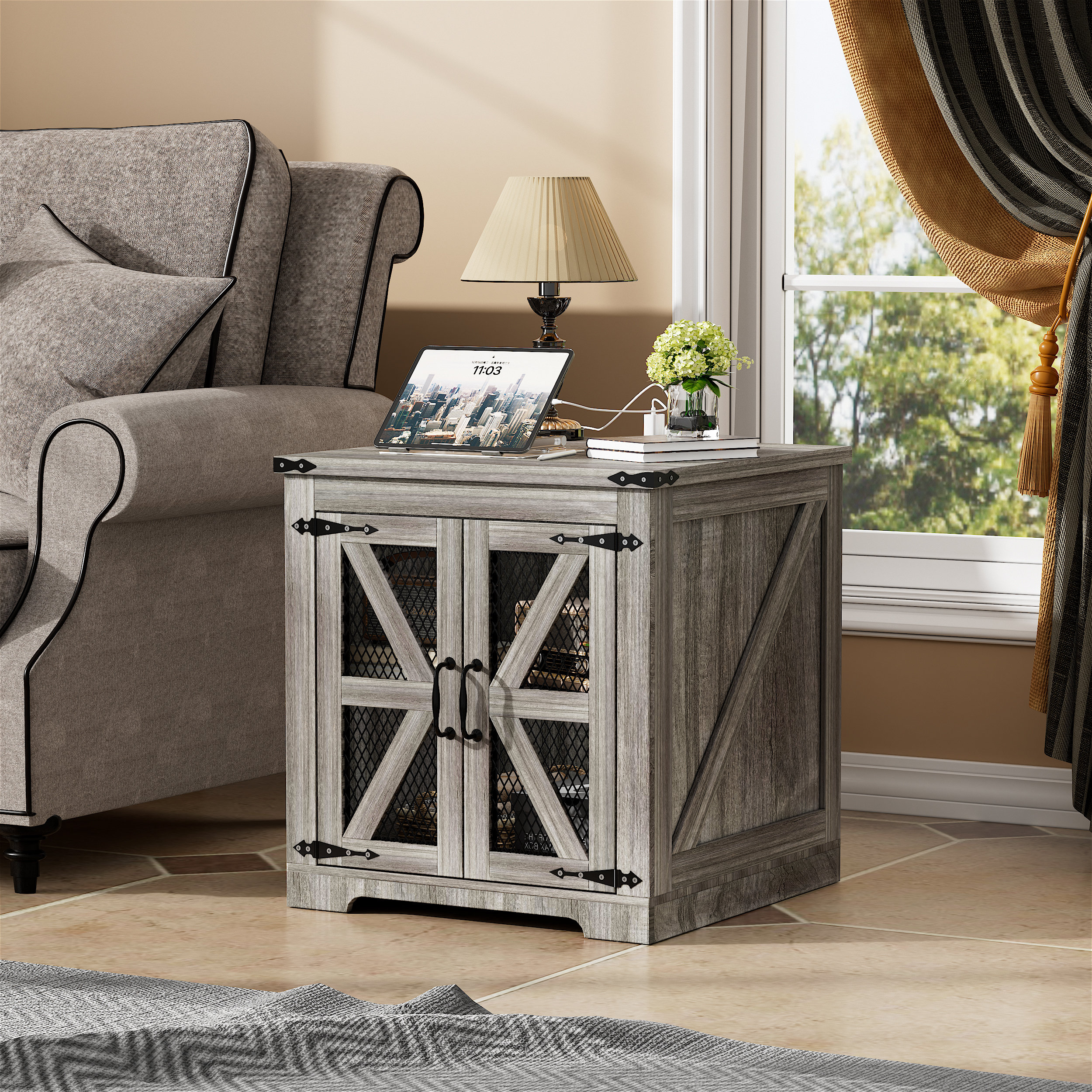 August Grove Thurber Farmhouse End Table, 24" Large Sofa Side Table w ...