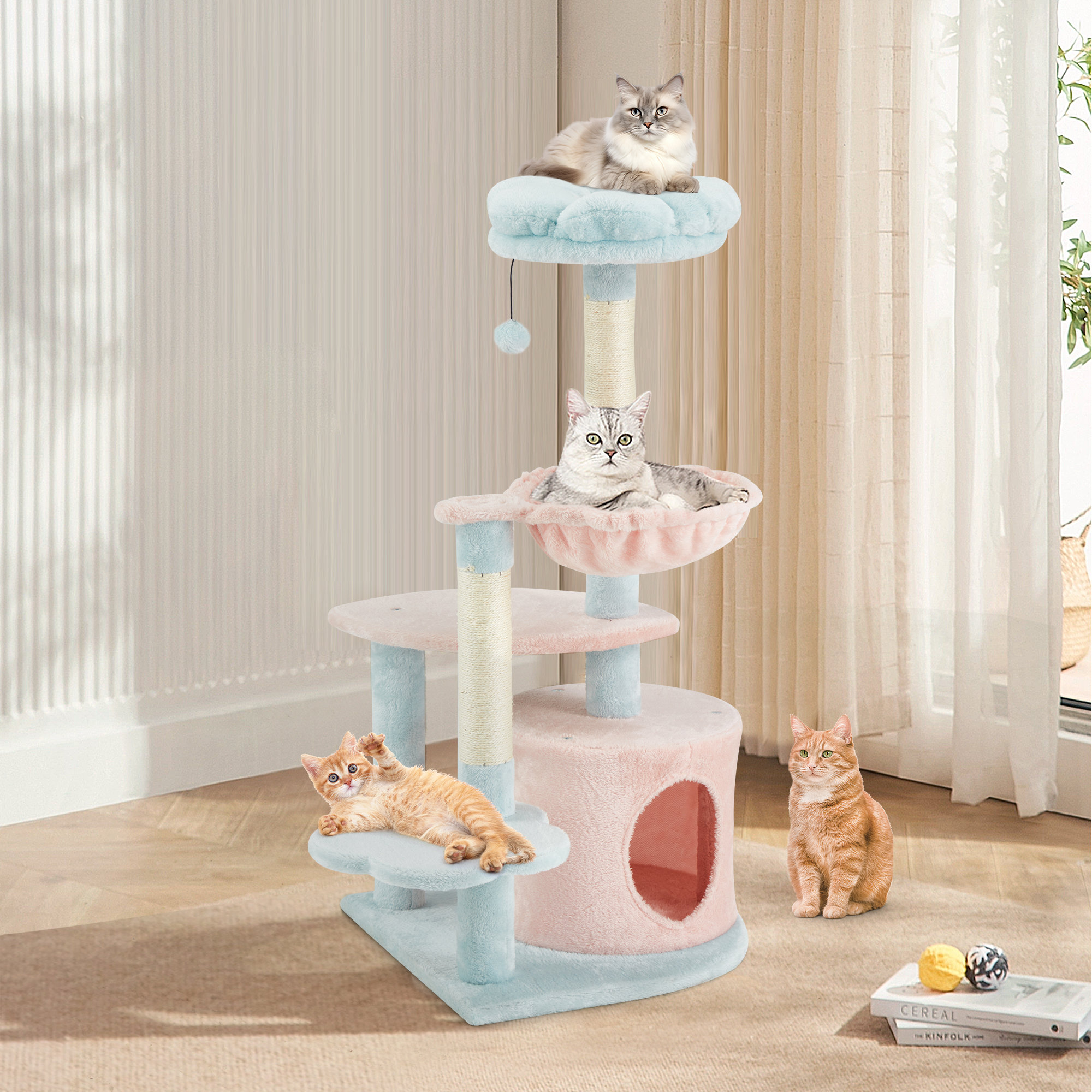 EROMMY 43.3" Cat Tree, Muti-level Cat Tower, With Top Perch, Hammock ...