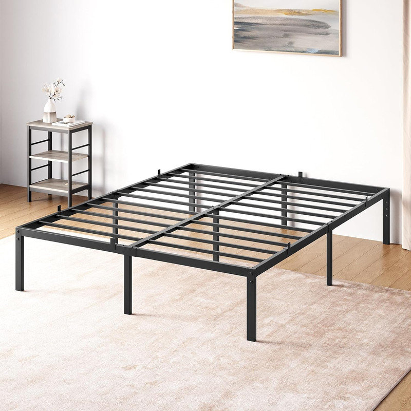 17 Stories Black Metal Platform Husna Bed Frame, Bed Frame With 4 ...