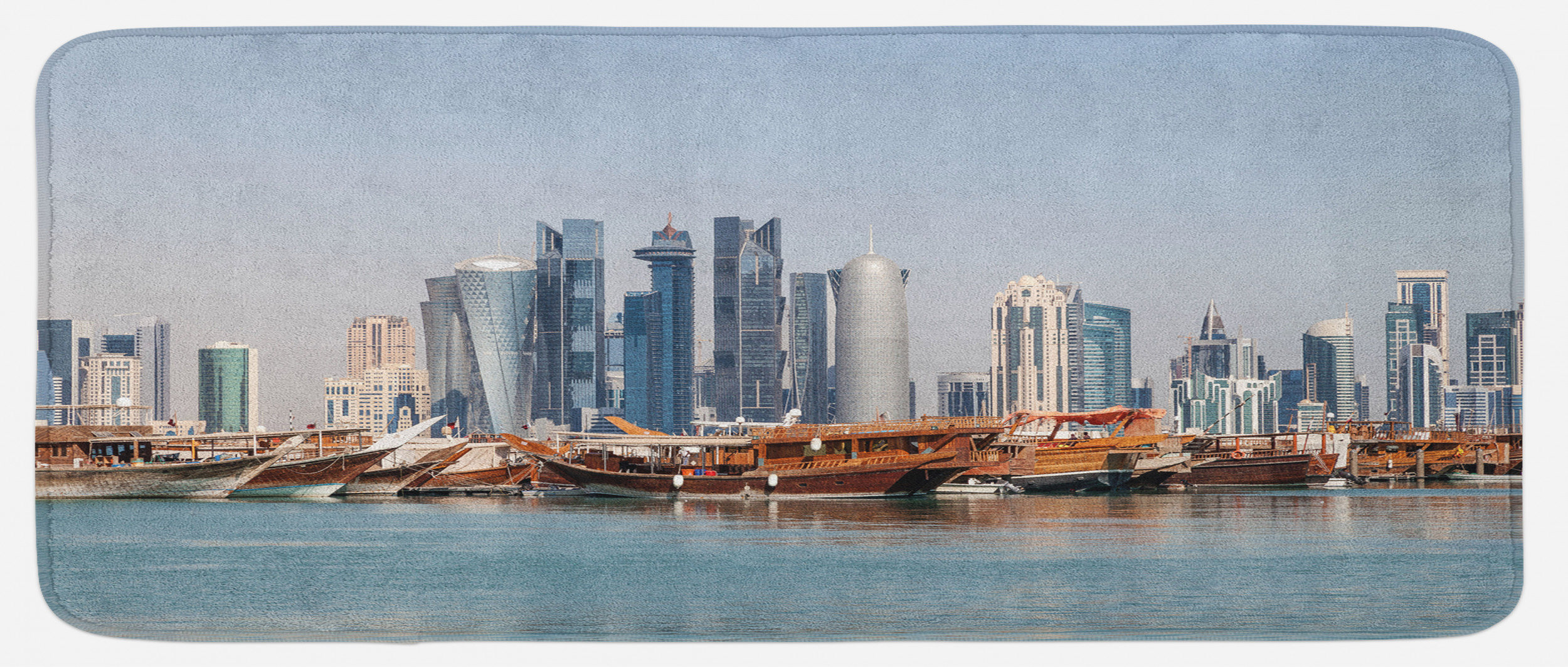 East Urban Home Qatar City Skyline At Dhow Middle Eastern Coast With ...