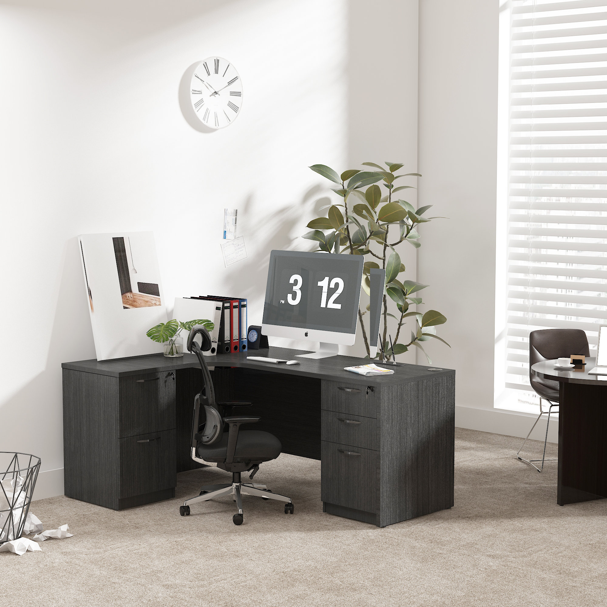 Cubespace 66.93'' L-shaped Left Handed Desk with File Cabinets ...